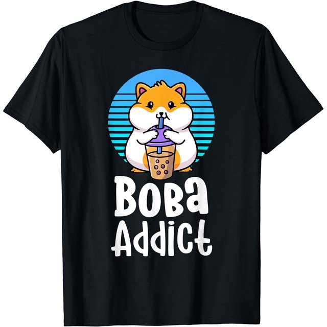 Funny Boba Addict Retro Bubble Tea Shirt Kawaii Hamster T-Shirt ...