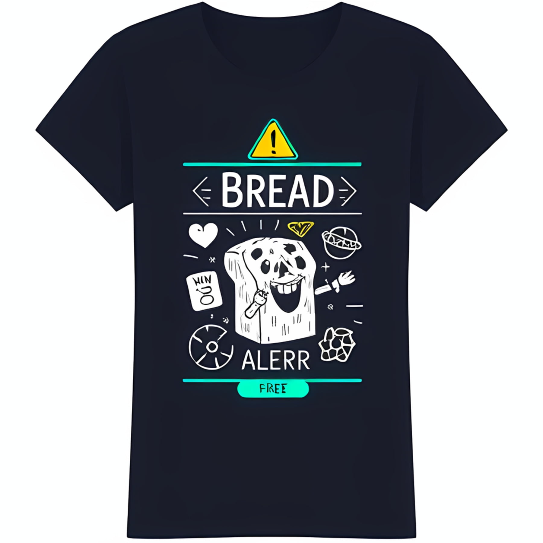 Funny Bread Lovers Black T-Shirt with Chest Graphic for Conversations ...