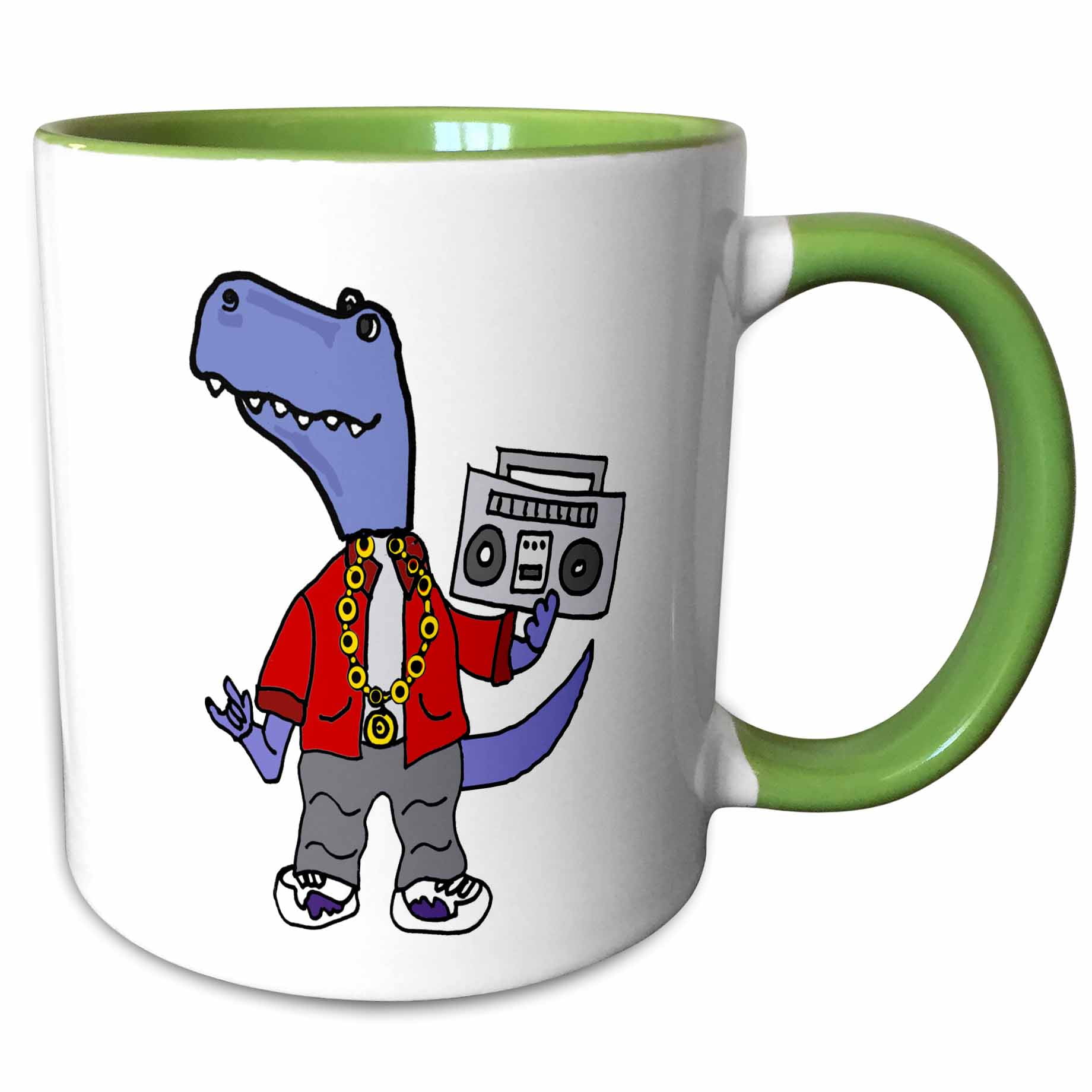 Funny Bue T-Rex Dinosaur Rapper Listening To Rap Music Cartoon, 15oz ...