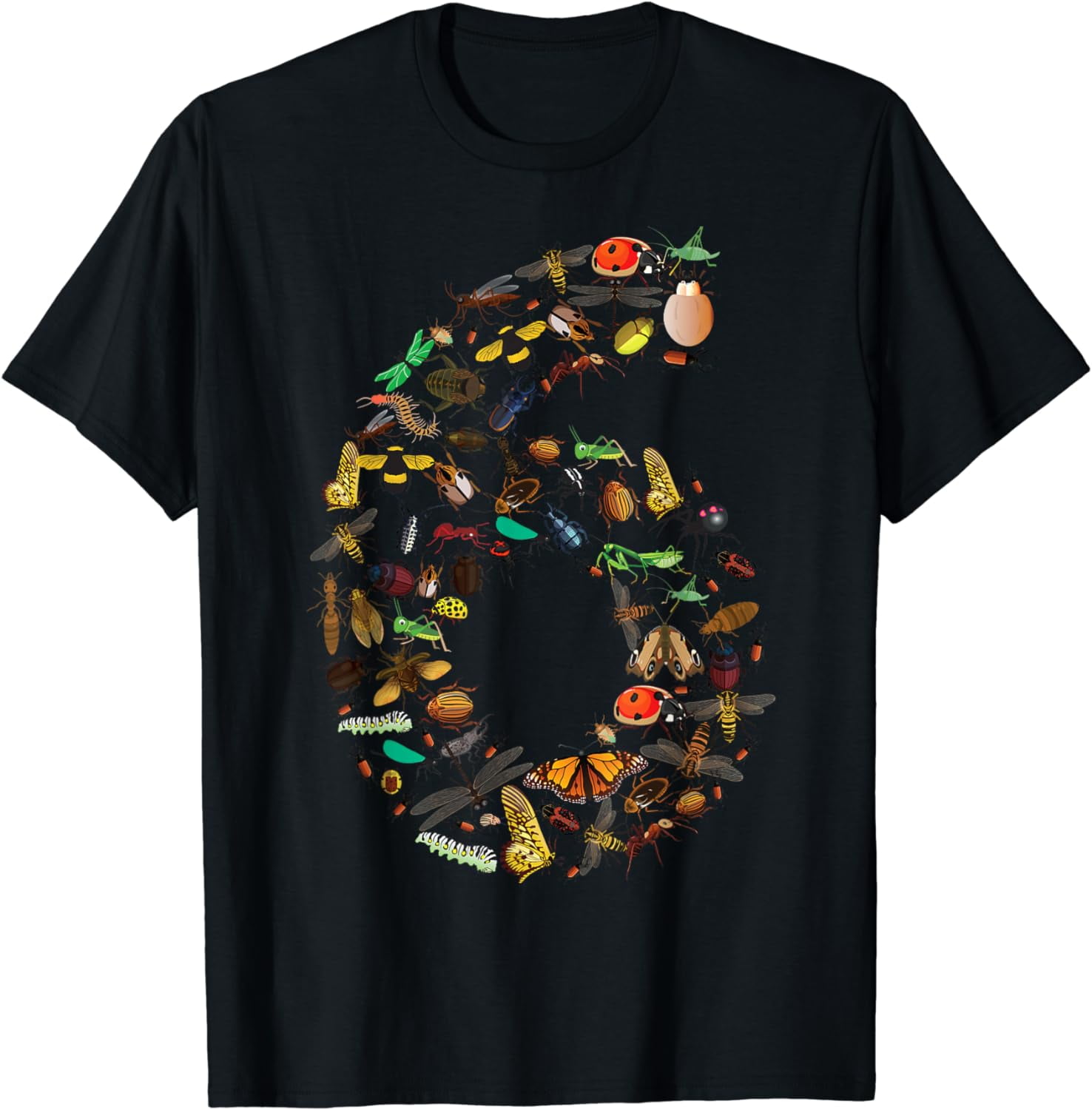 Funny Bugs 6th Birthday Gift | Cute 6 Years Old Boy Girl Kid T-Shirt ...