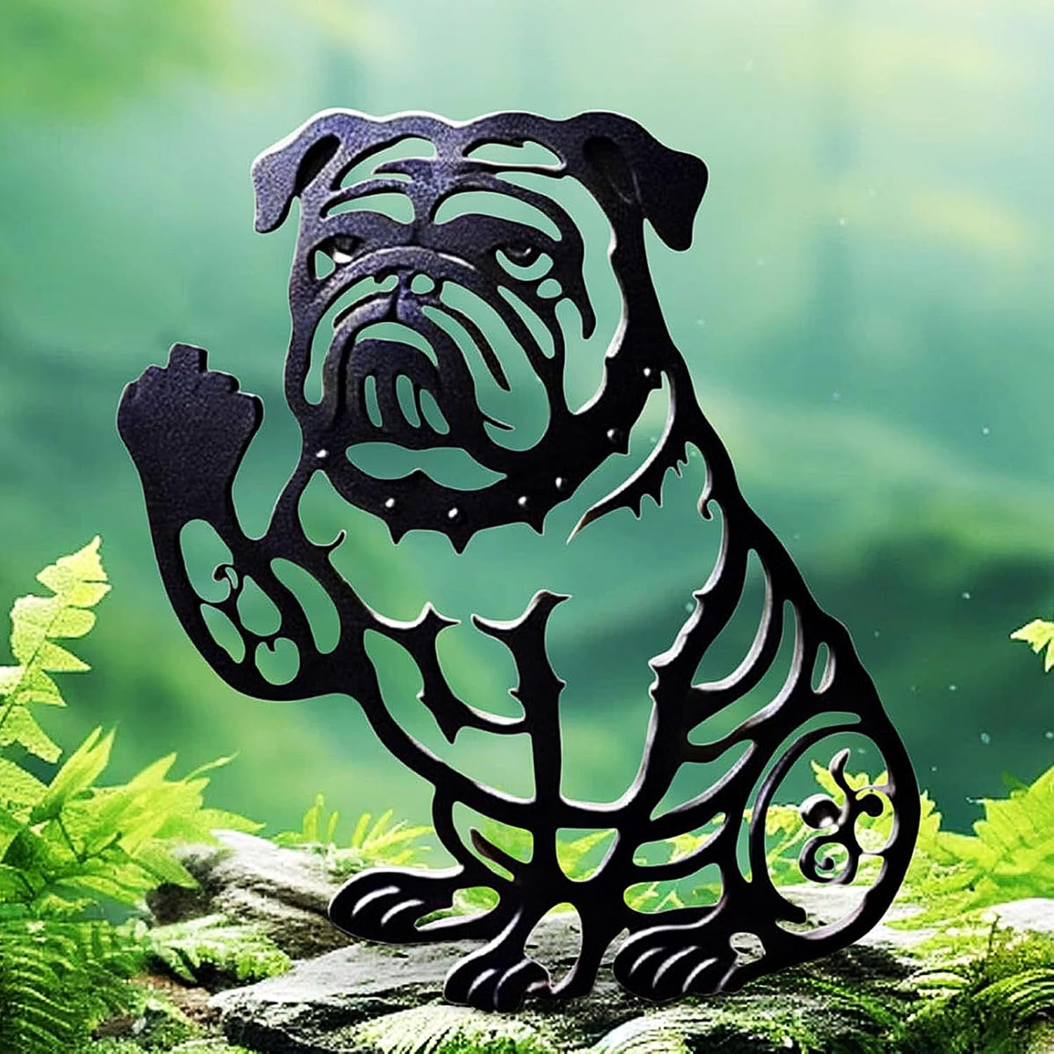 Funny Bulldog Metal Garden Decor, French Finger Bulldogs - Black Dog ...