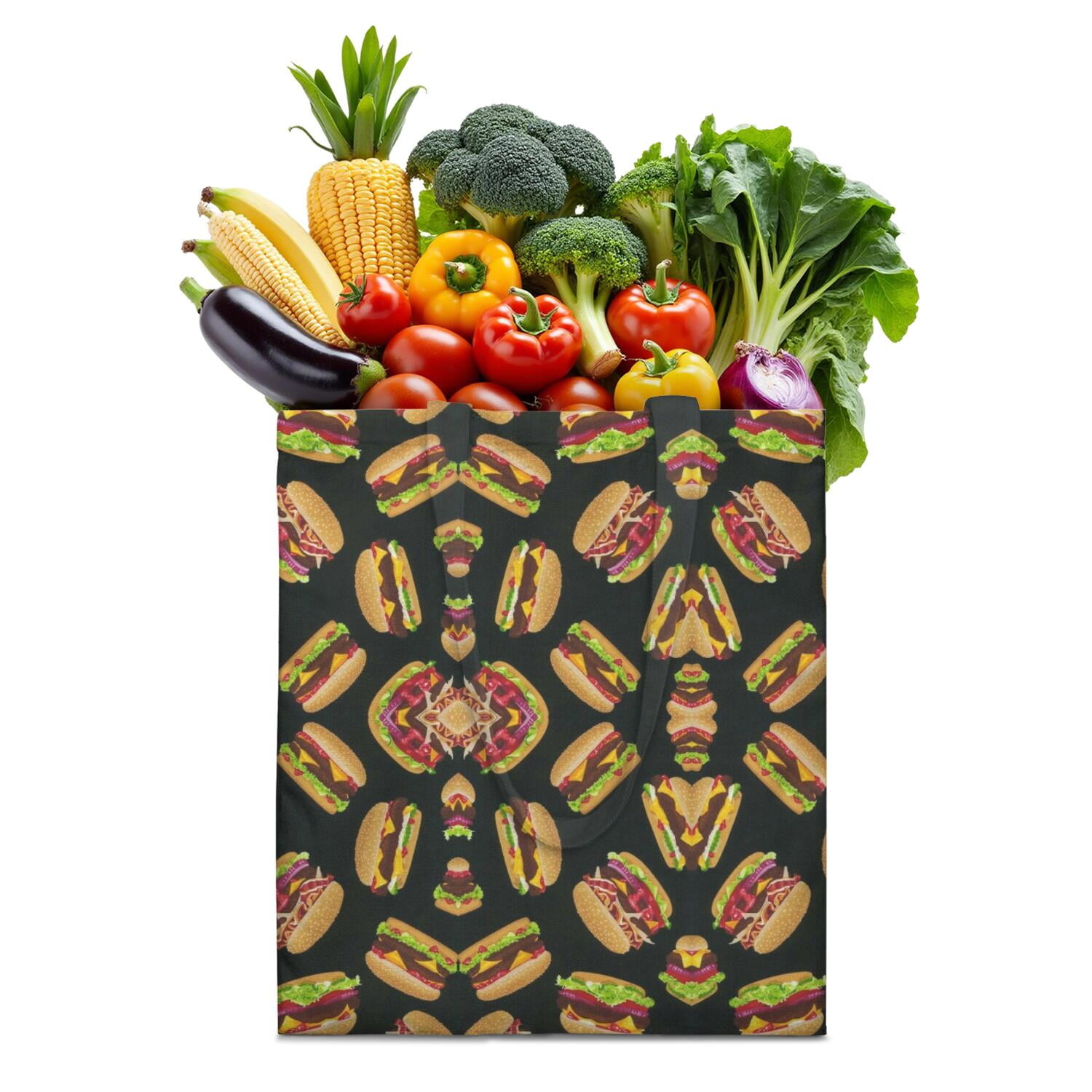 Funny Burger & Fast Food Print Canvas Tote Bag – Retro Kawaii Reusable ...