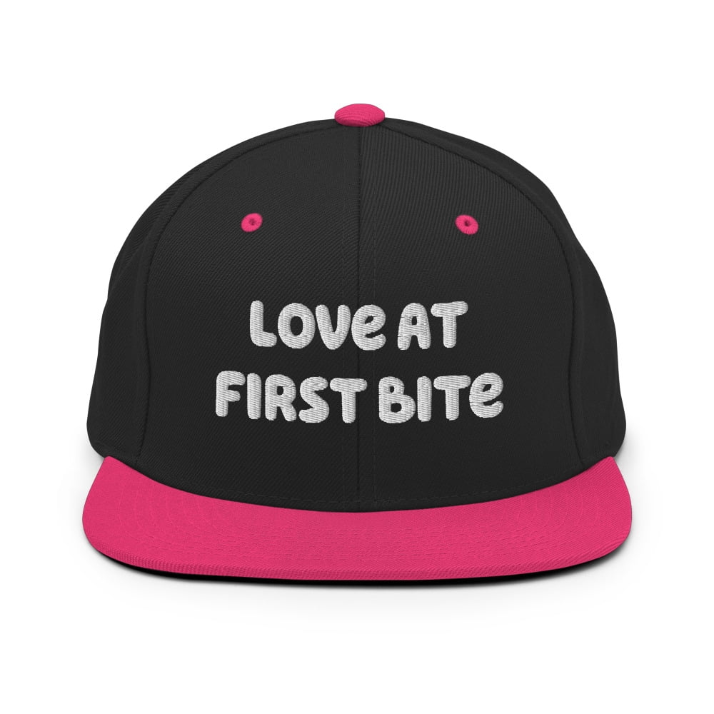 Funny Burger Lover Snapback Hat Love At First Bite Embroidery Black Neon Pink