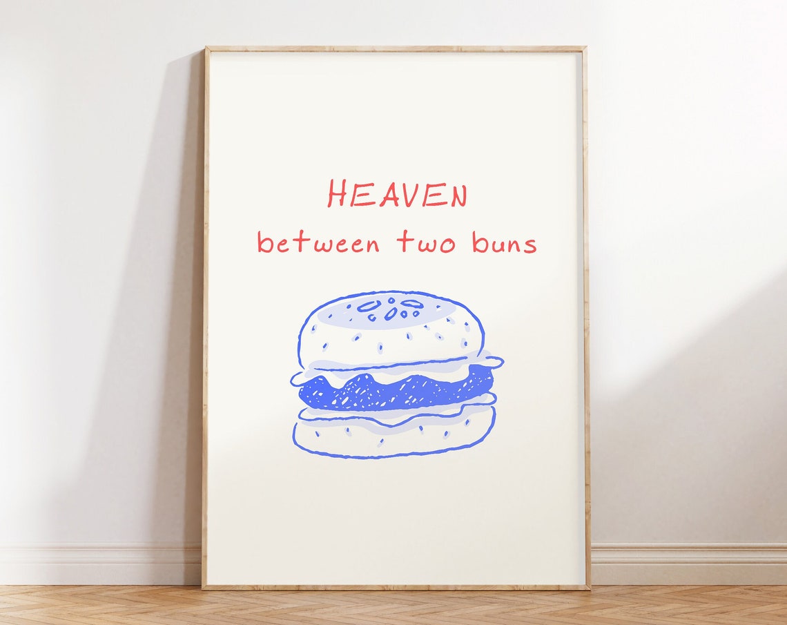 Funny Burger Print, Retro Burger Poster, Trendy Kitchen Decor, Foodie ...