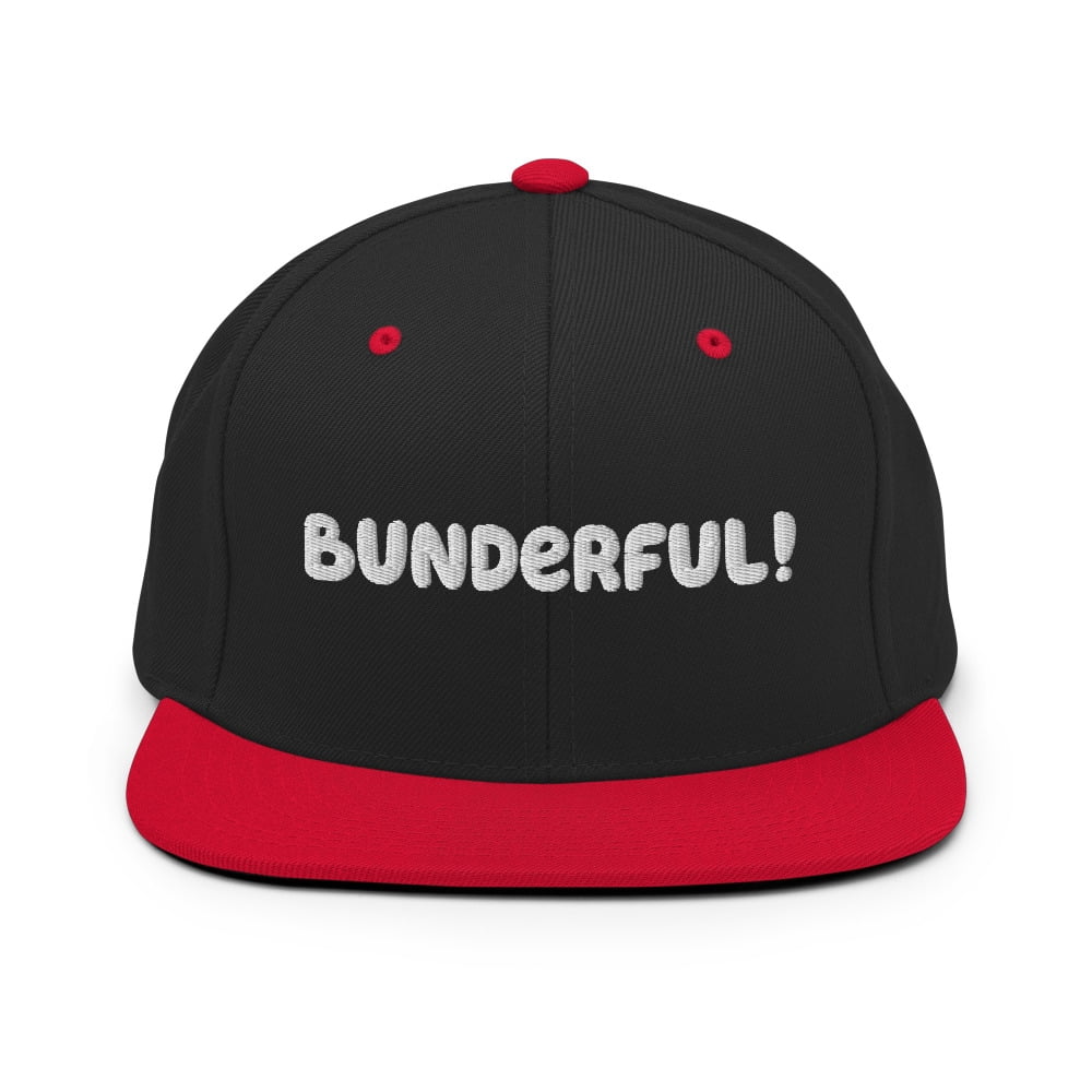 Funny Burger Pun Snapback Hat, Bunderful- Embroidery (Black/ Red ...