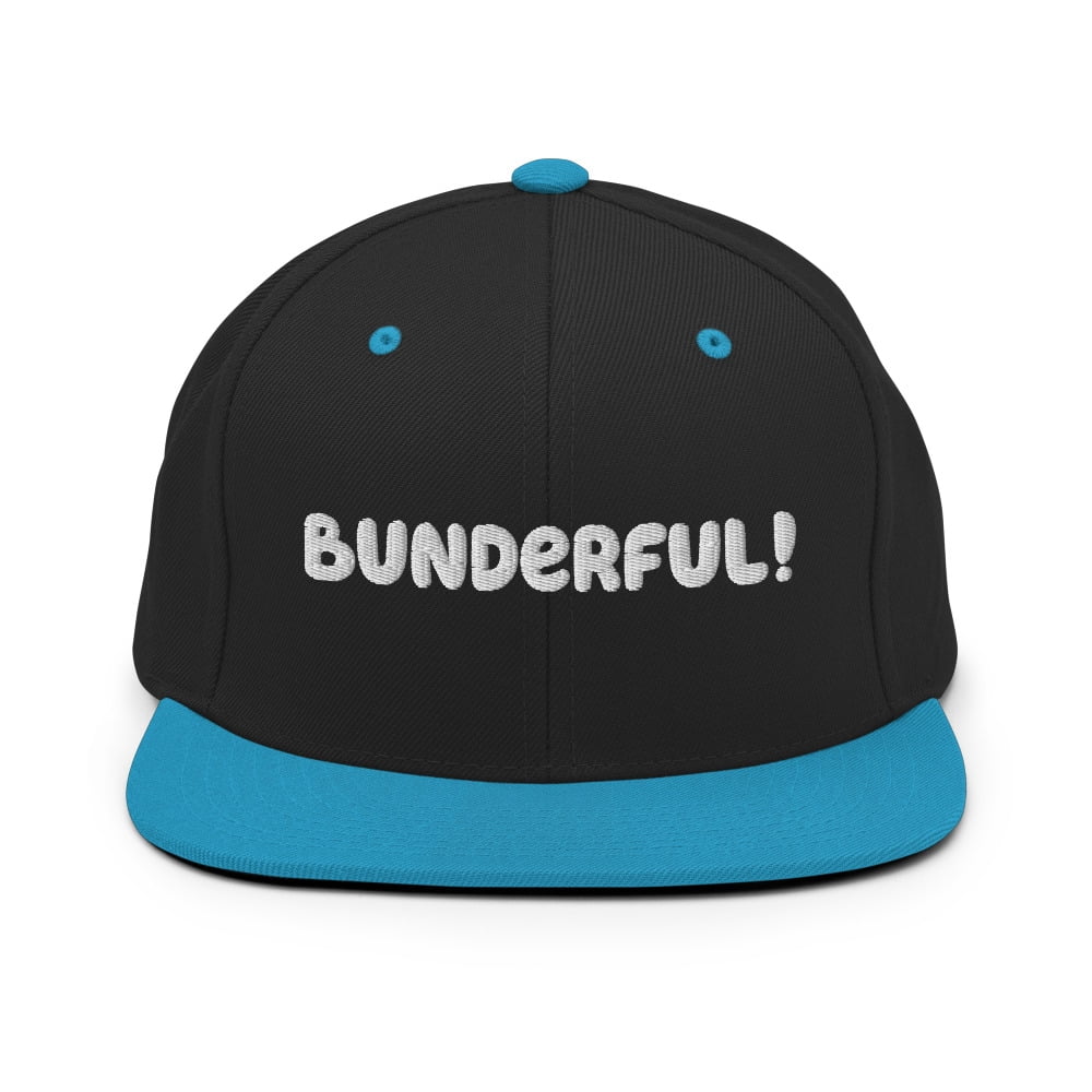 Funny Burger Pun Snapback Hat, Bunderful- Embroidery (Black/ Teal ...