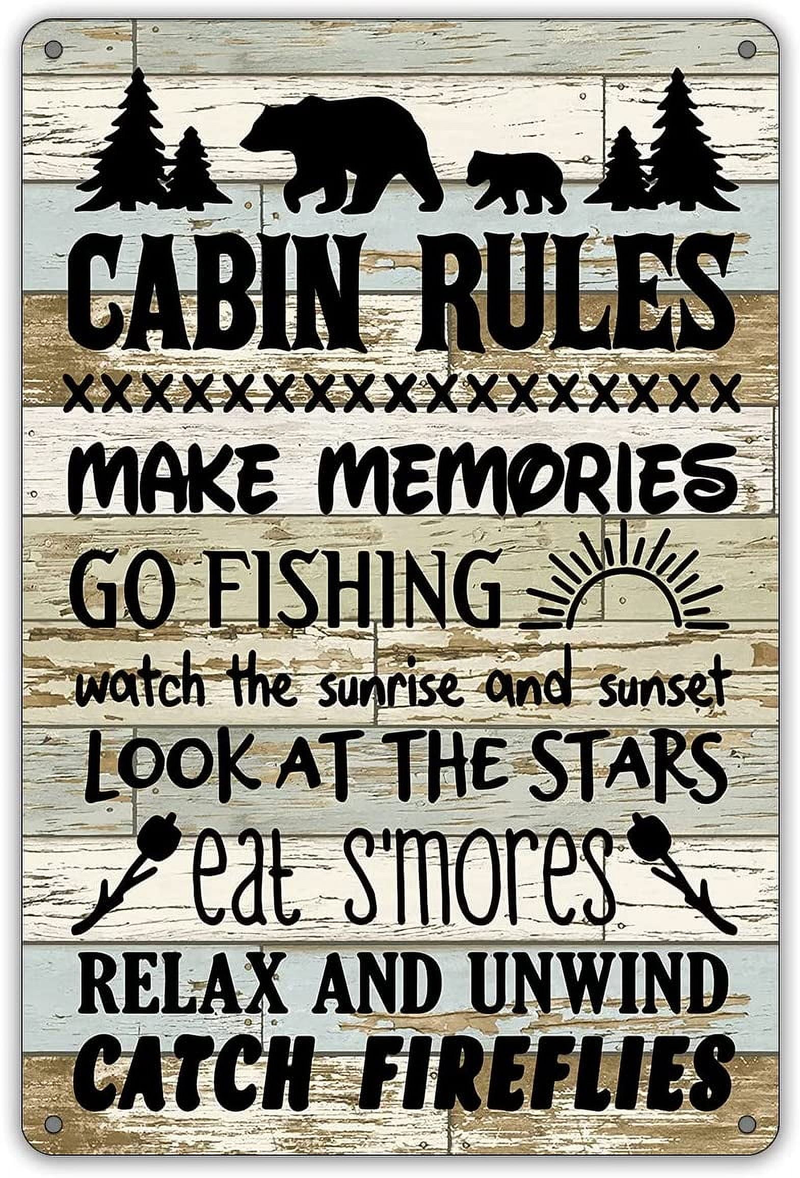 Funny Cabin Rules Metal Tin Sign Wall Art Decor, Farmhouse Wooden Style ...