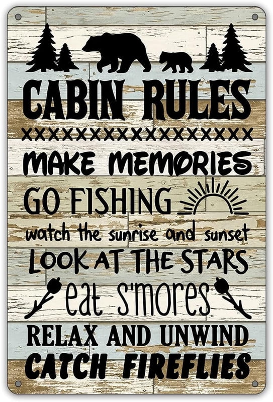 Funny Cabin Rules Tin Signs,Vintage Metal Tin Sign For Men Women,Wall ...