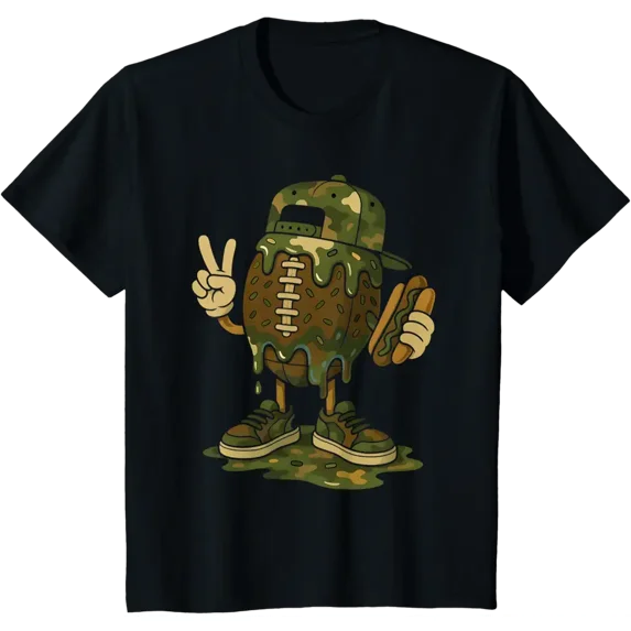 Funny Camo Football Hot Dog Youth Game Day Fan Graphic Short Sleeve T ...
