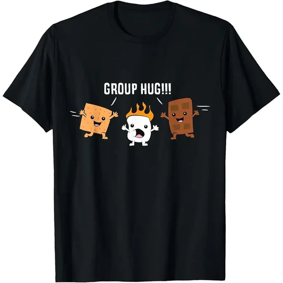 Funny Campfire S'mores Group Hug Cartoon Unisex Graphic Short Sleeve T ...