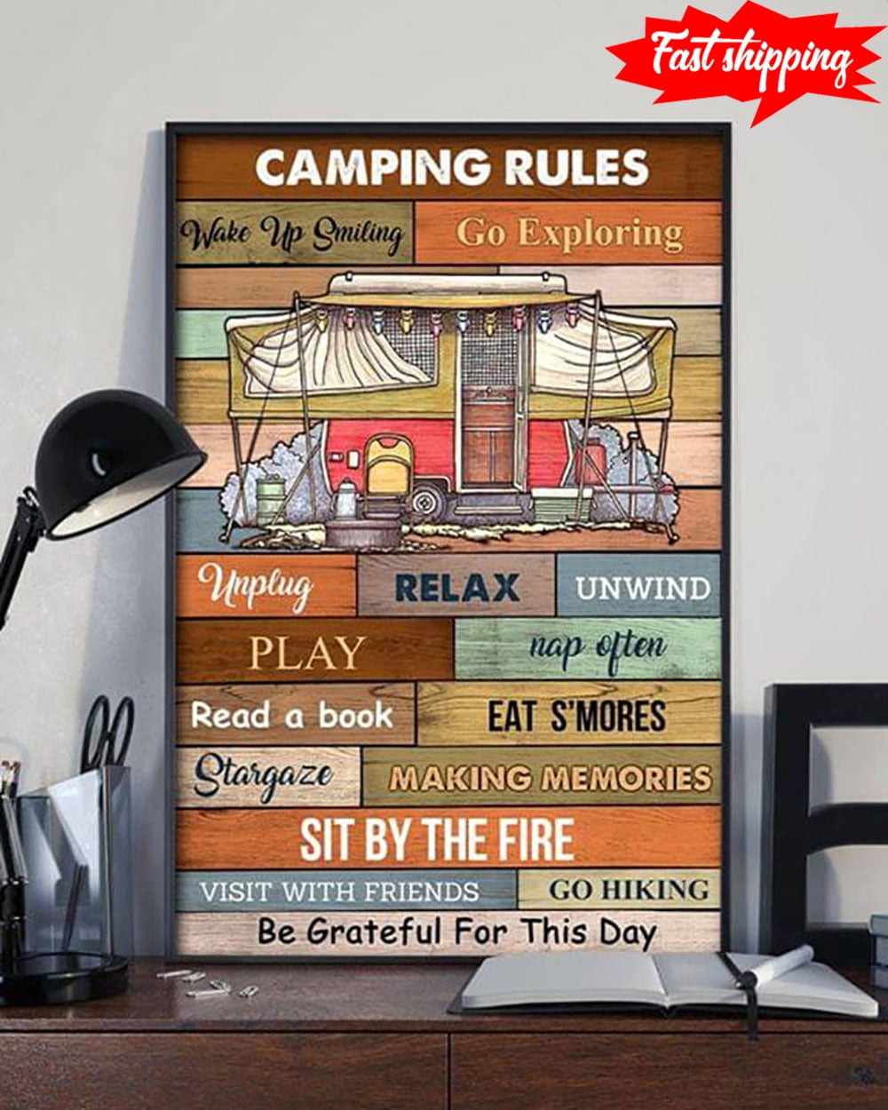 Funny Camping Rules Wake Up Smiling, Go Exploring, Unplug, Relax ...