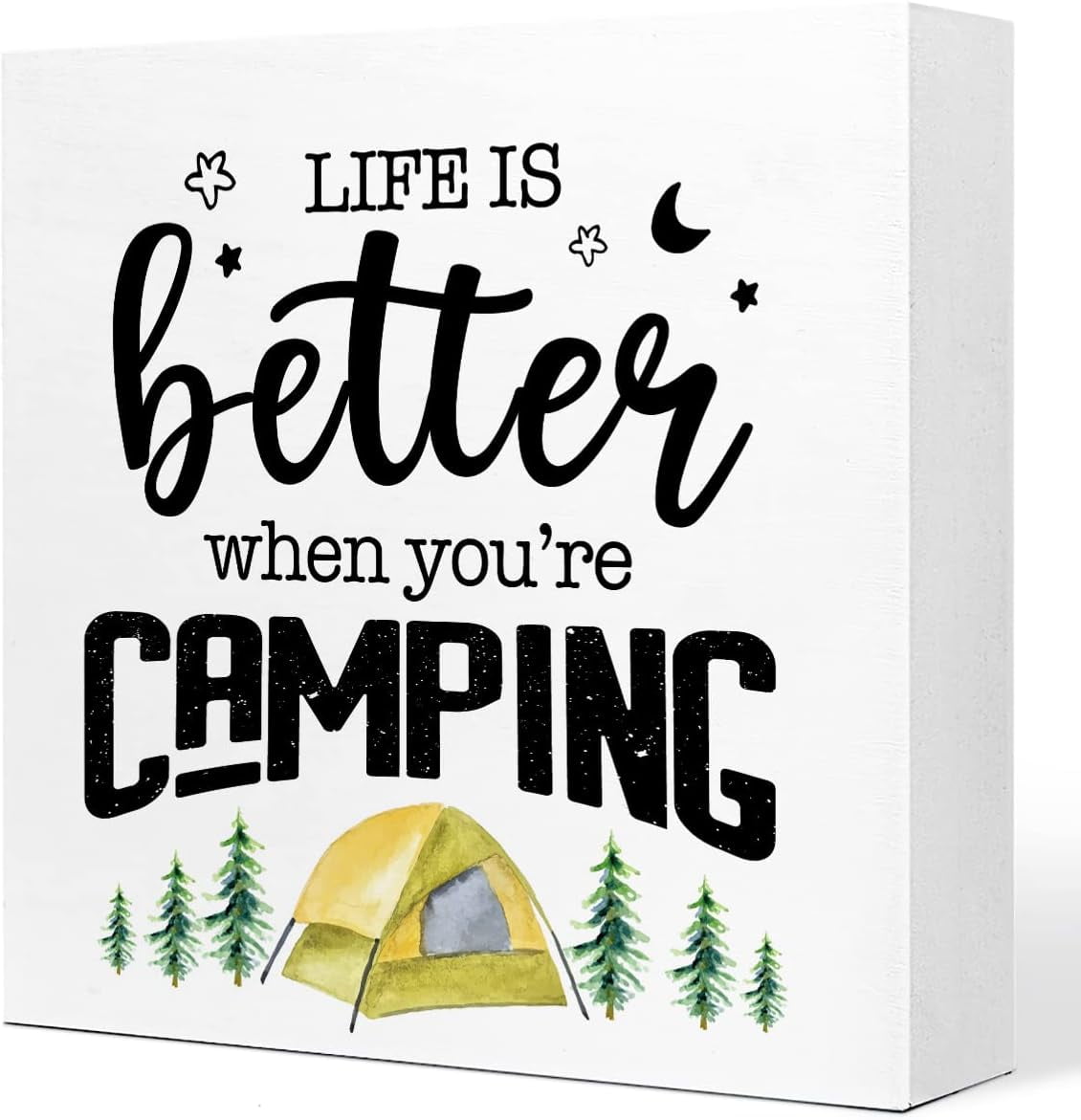 Funny Camping Wooden Sign Desk Decor,Rustic Camping Quote Wood Block ...