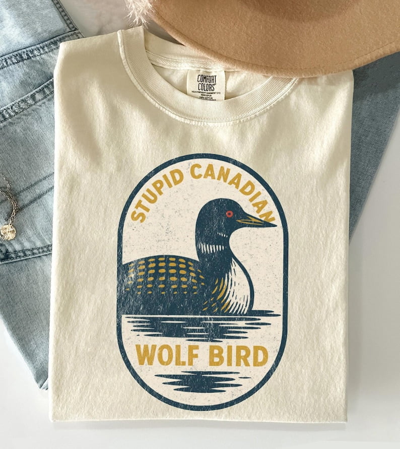 Funny Canadian Wolf and Bird Graphic T-Shirt – Wildlife Humor Tee ...