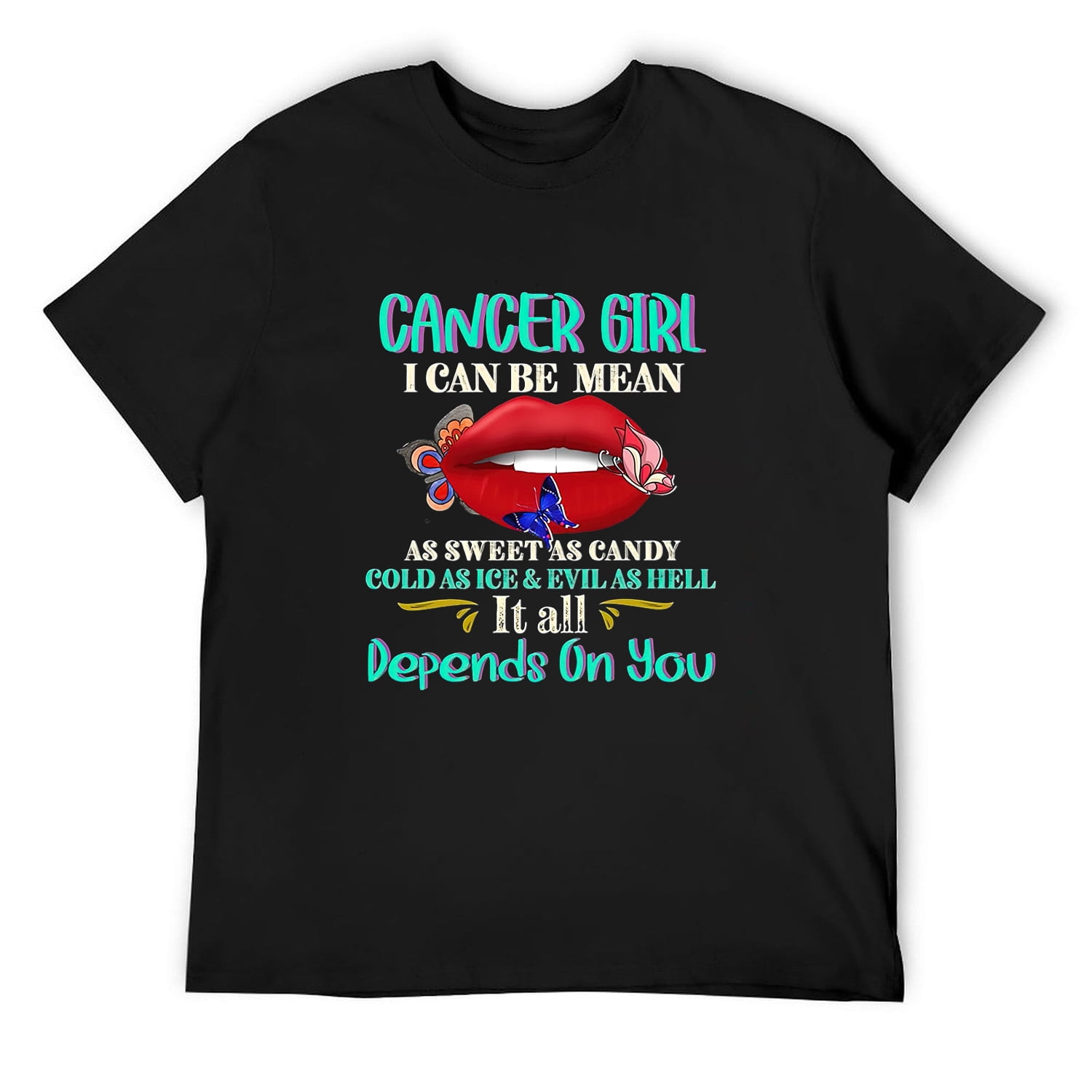 Funny Cancer Zodiac Shirt for Men I Can be Mean Lips T Shirts Black 2X ...