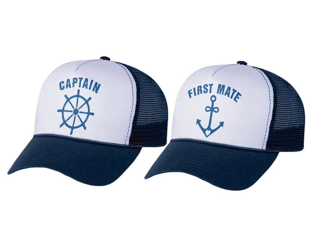 Funny Captain & First Mate Nautical Sailing Matching Mesh Caps Set ...