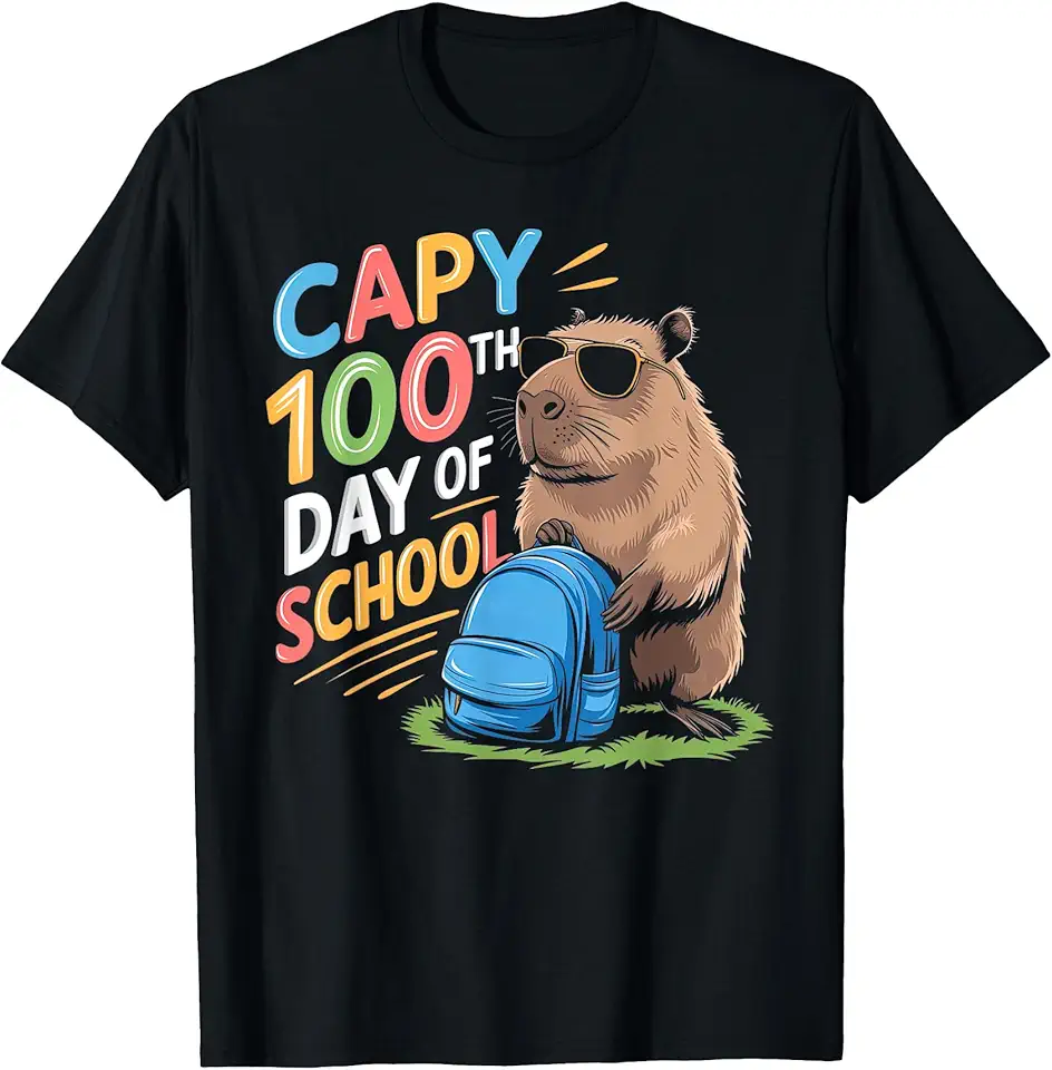 Funny Capy 100th Day of School Capybara 100 Days Smarter T-Shirt - Walmart.com