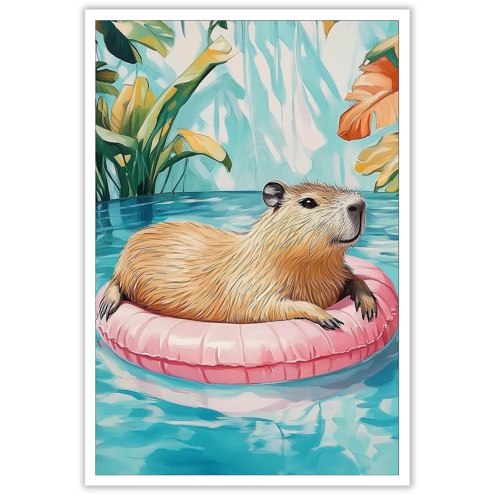 Funny Capybara Bathroom Canvas Wall Art Cute Capybara In The Pool ...