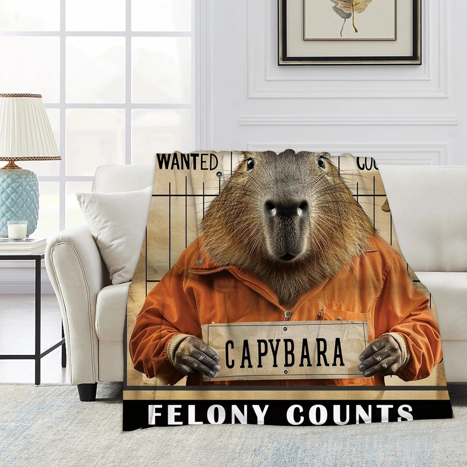 Funny Capybara Blanket, Capybara Mugshot Blanket for Adults ...