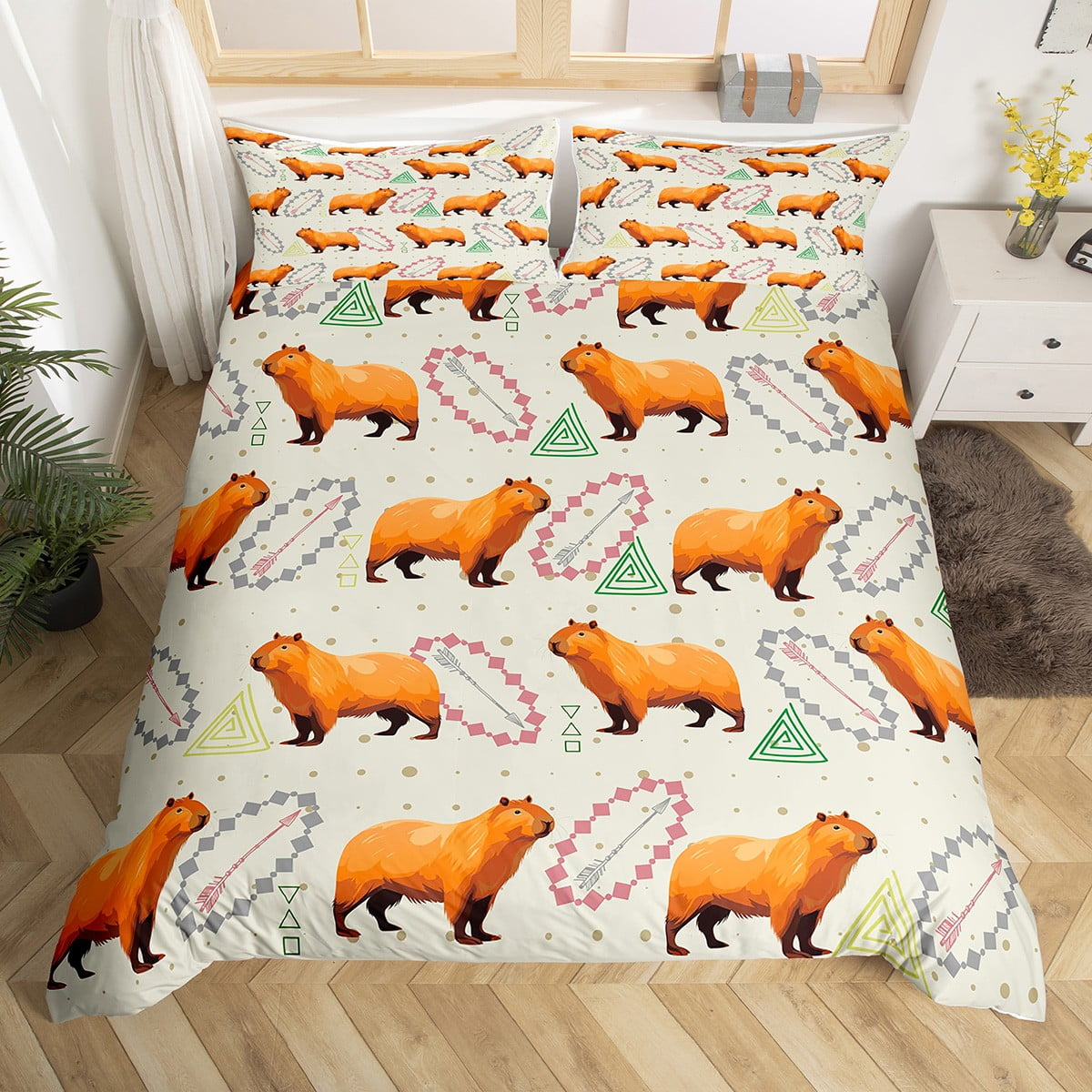 Funny Capybara Duvet Cover Cute Rodent Animal Bedding Set Geometry ...
