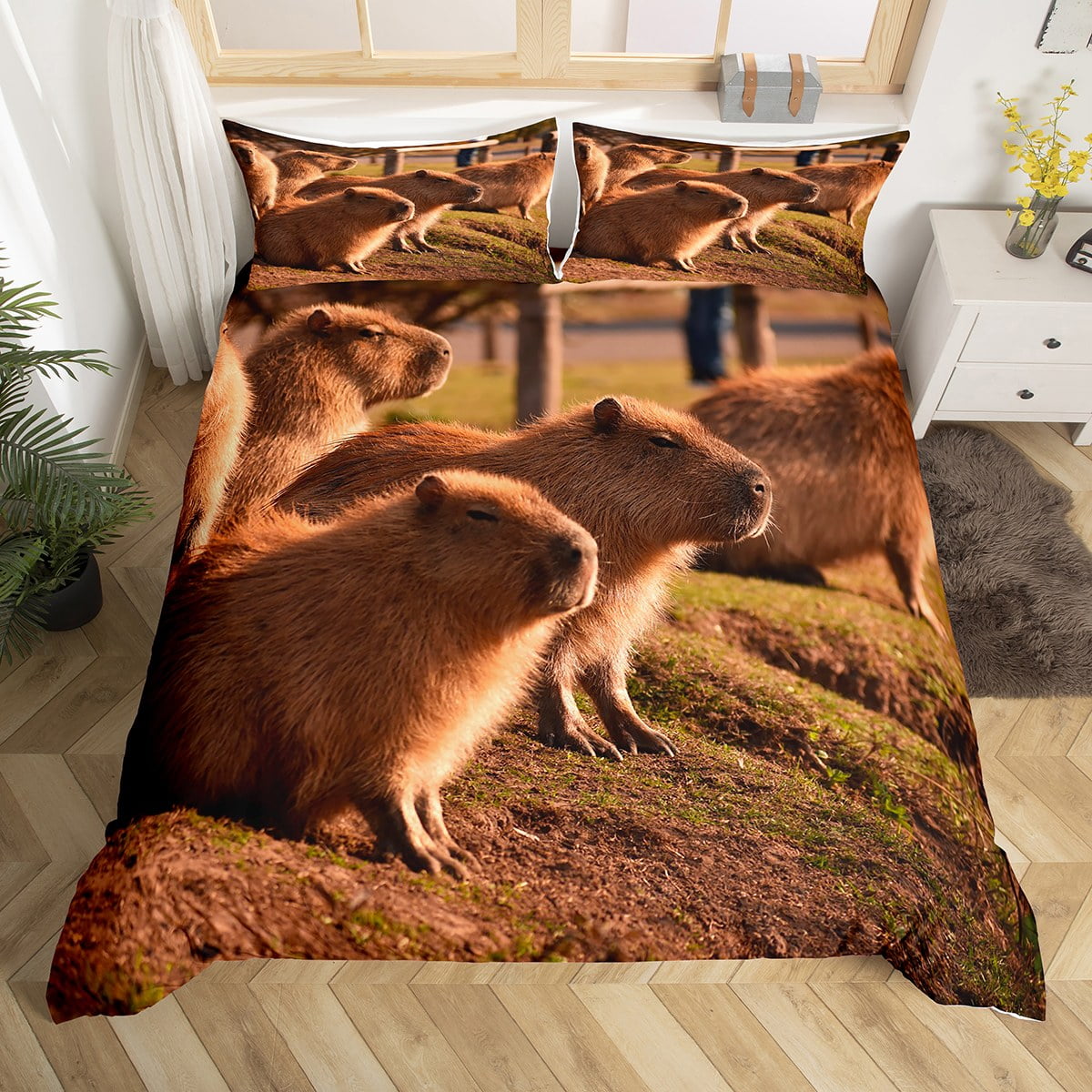Funny Capybara Duvet Cover Twin Size a Family Of Capybaras in a Sunny ...