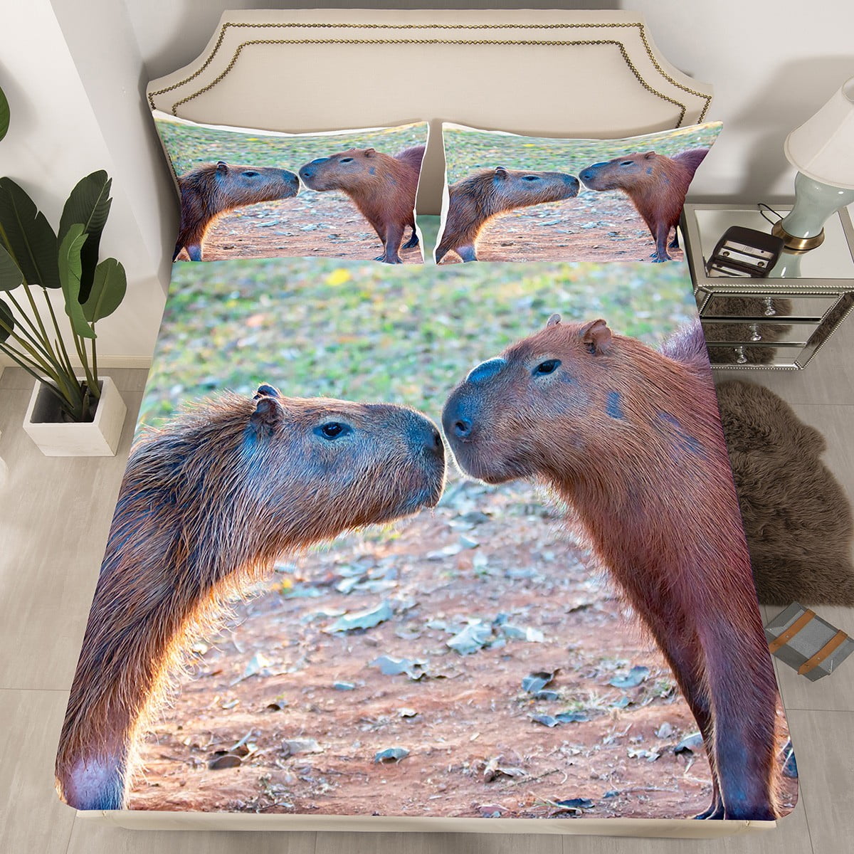 Funny Capybara Fitted Sheet Queen for Women Girls Boys,Kawaii Decor Lovely Capybaras Kids ...