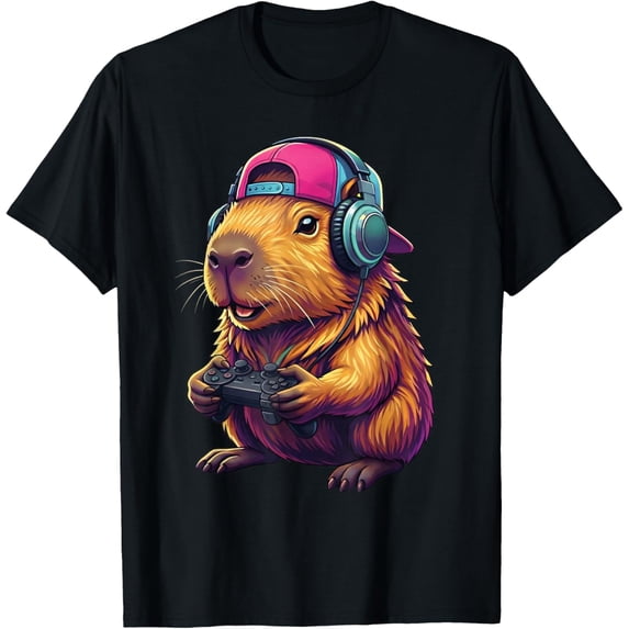 Funny Capybara Playing Video Games Gamer Gaming for Men T-Shirt Tee ...