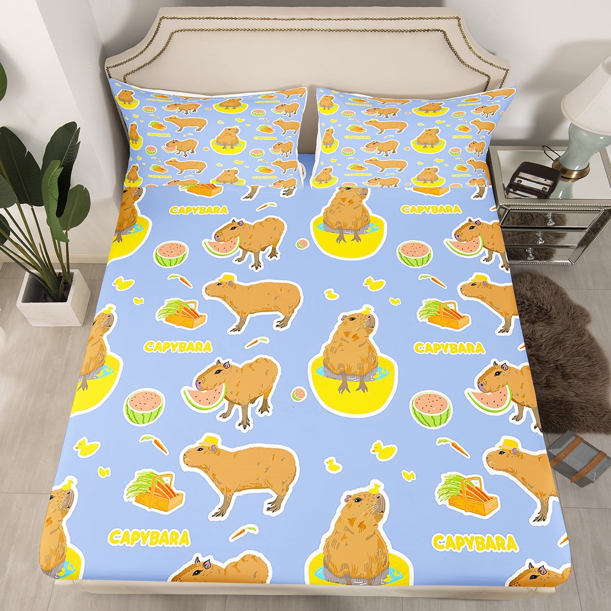 Funny Capybara Sticker Sheets Cute Brown Capybara Fitted Sheet Rodent ...