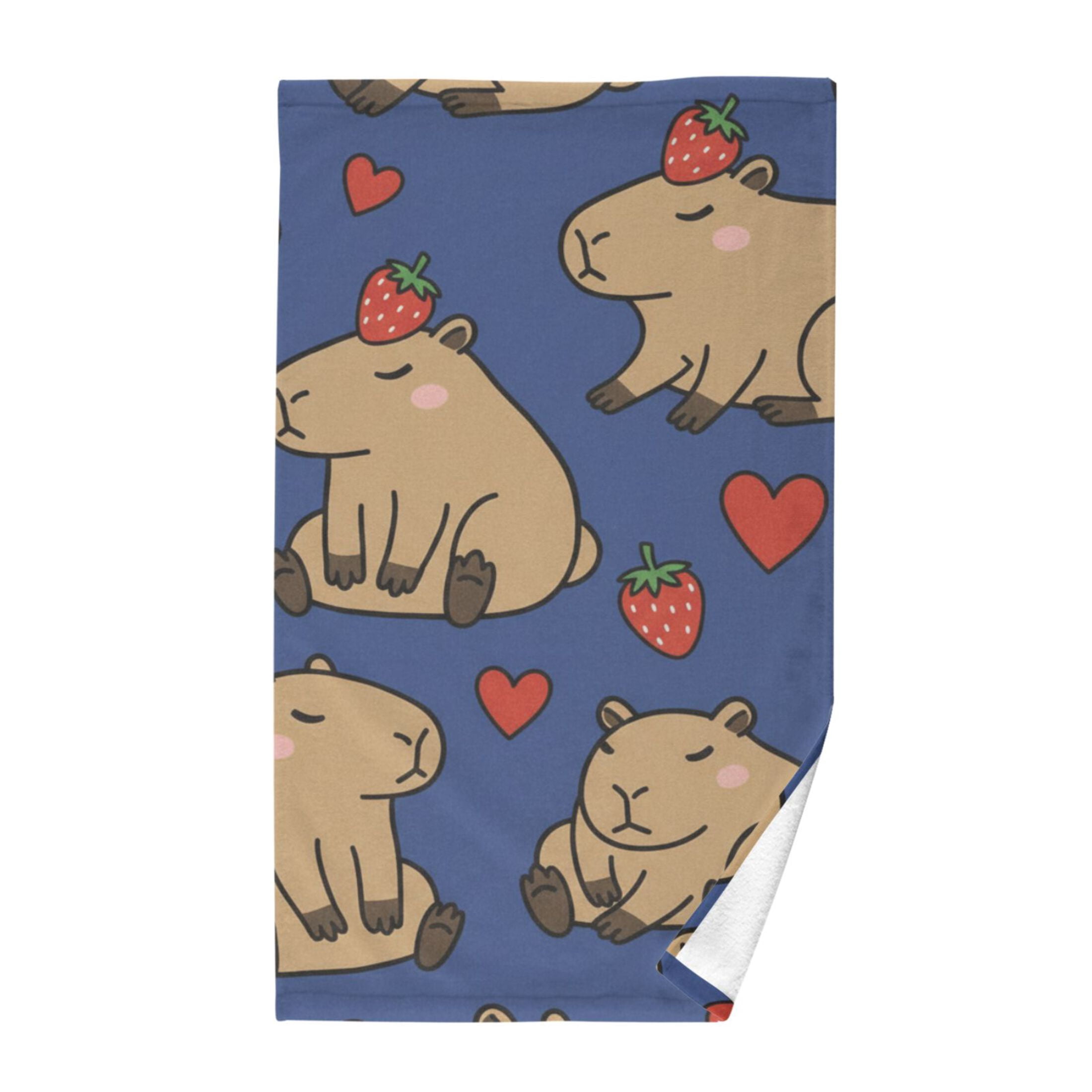 Funny Capybara Strawberry Prints Bath Towel 100% Cotton Soft Thick High ...