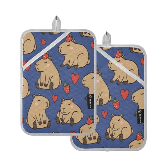 Funny Capybara Strawberry Prints Pot Holder Set 2 Piece Non-Slip Oven ...