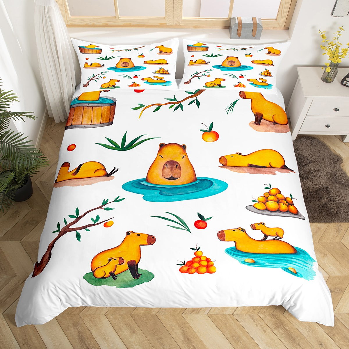 Funny Capybaras Bedding Set for Boys Kids Cartoon Animlas Duvet Cover ...