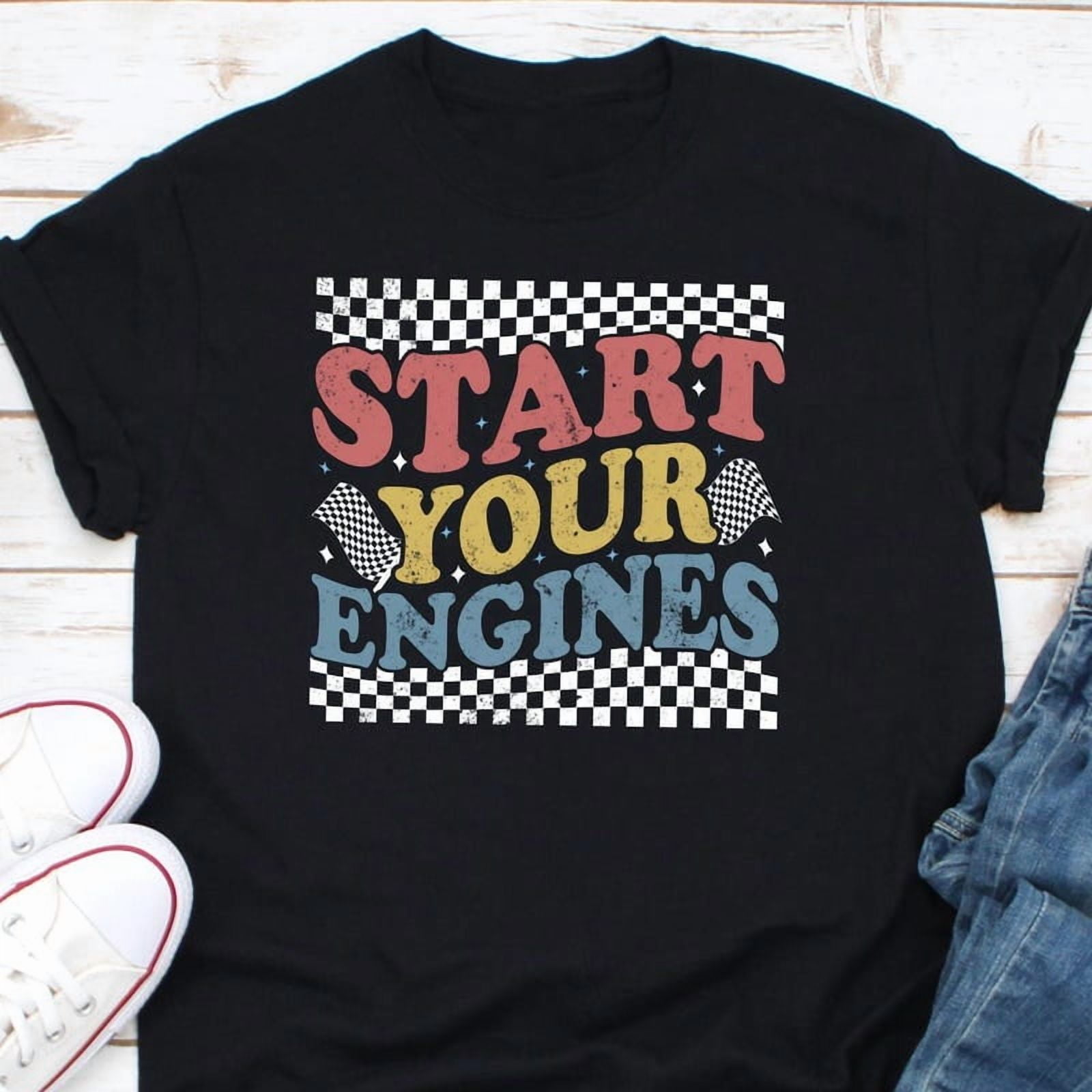 Funny Car Guy Dad Gift Start Your Engine Racing Humor Art Graphic Tee ...