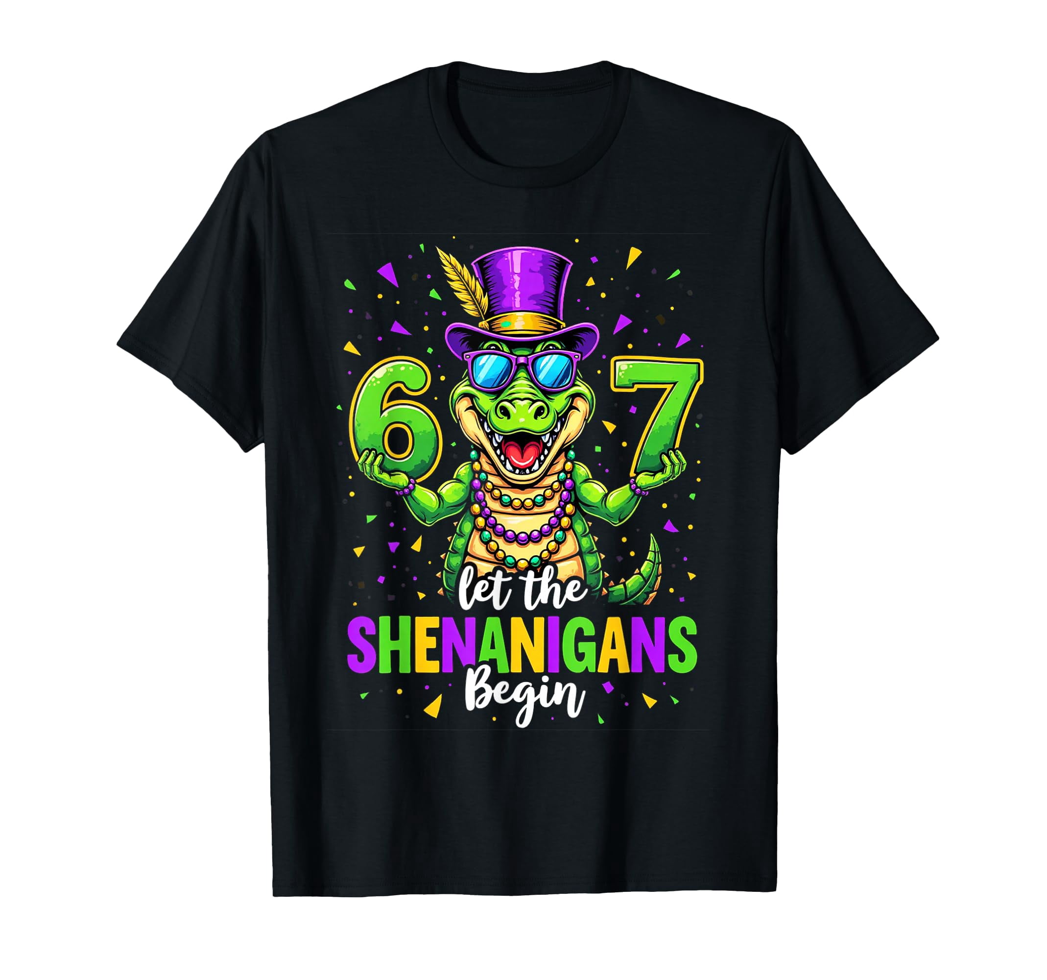 Funny Cartoon Alligator Mardi Gras 67 T-Shirt for Let The Shenanigans ...