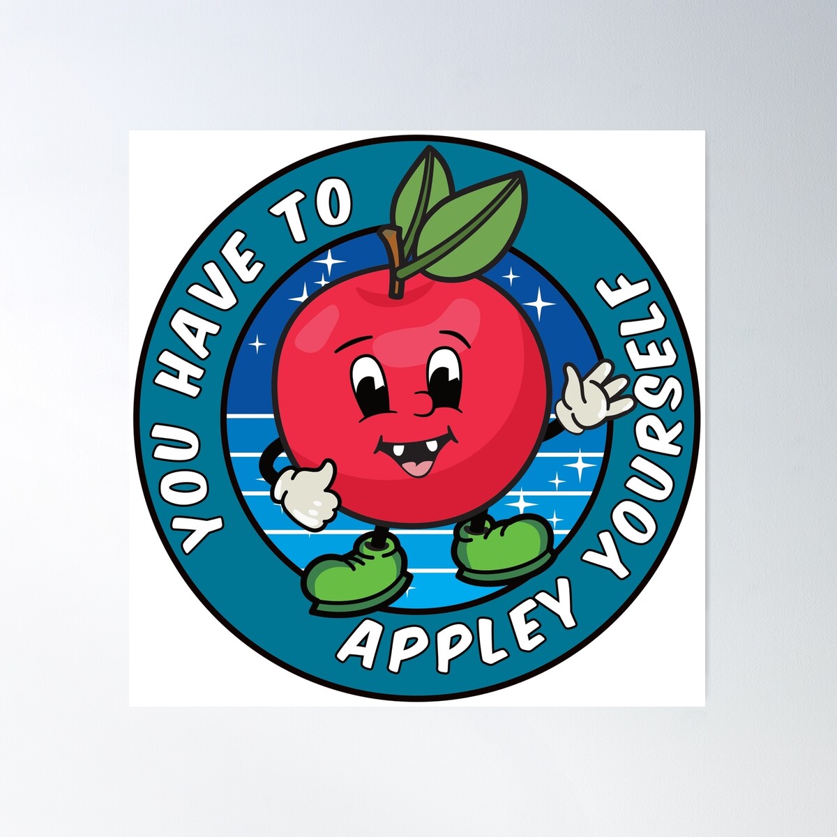 Funny Cartoon Apple Pun: You Have To Appley Yourself Poster Wall Art ...