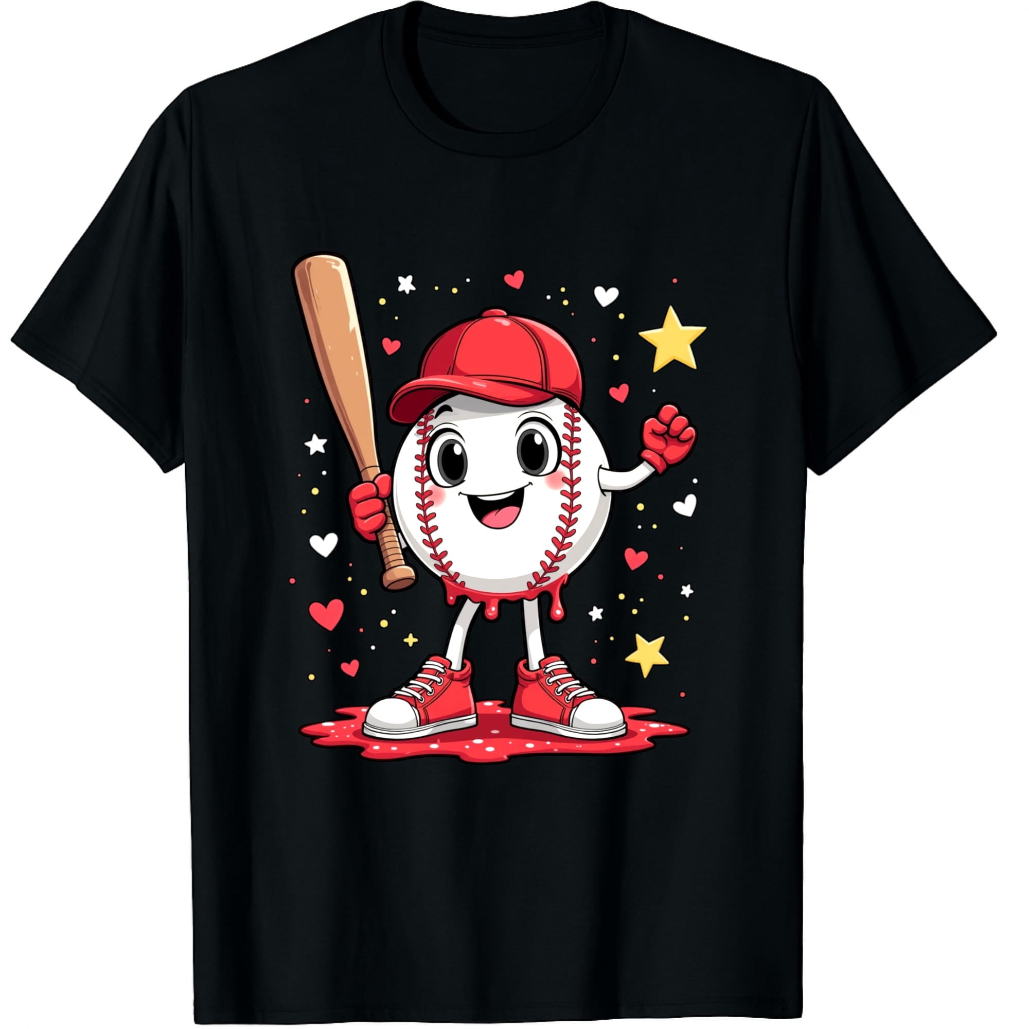 Funny Cartoon Baseball Character Graphic Tee - Cute Sports Athlete Red ...