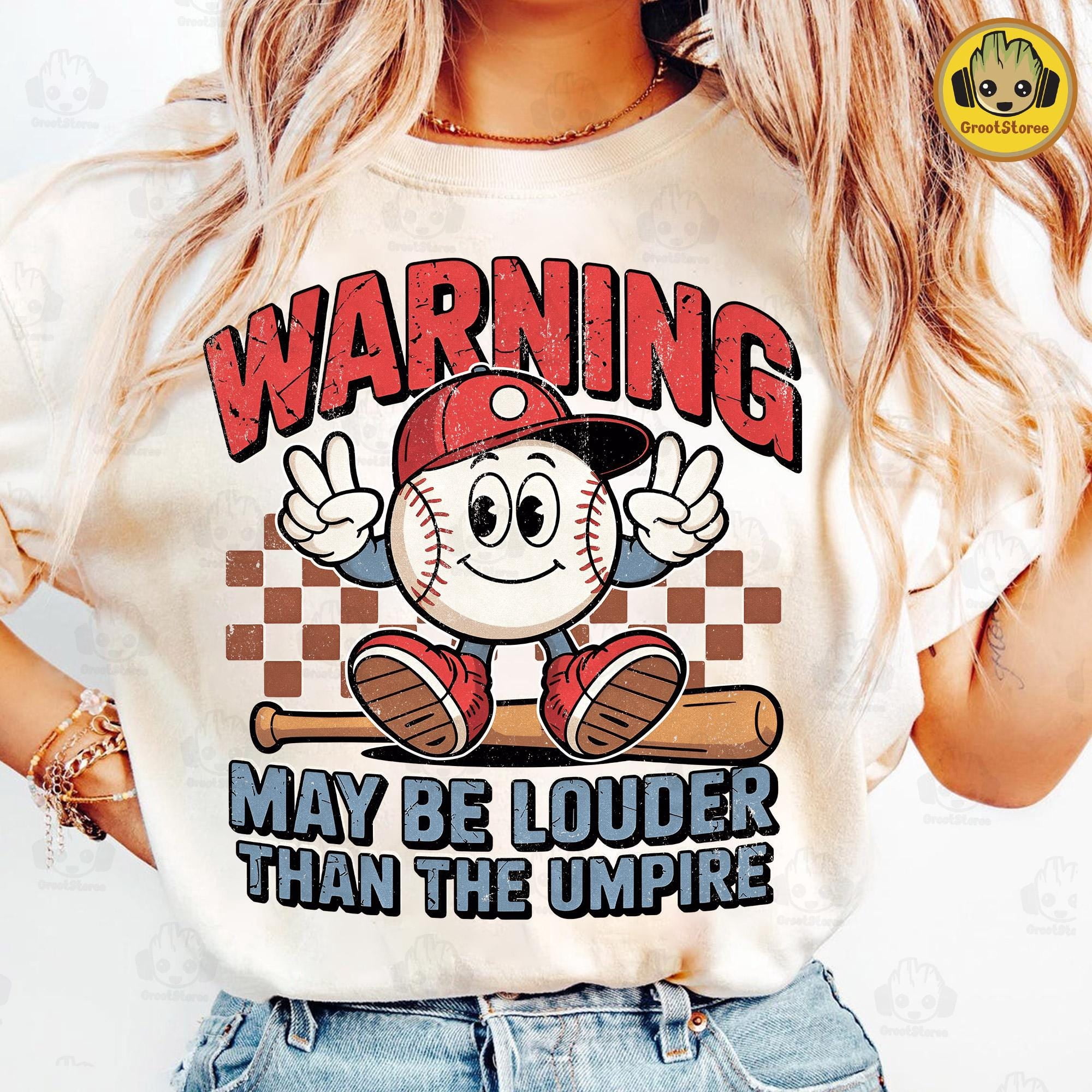 Funny Cartoon Baseball T-Shirt for Game Day Moms - Warning May Be ...