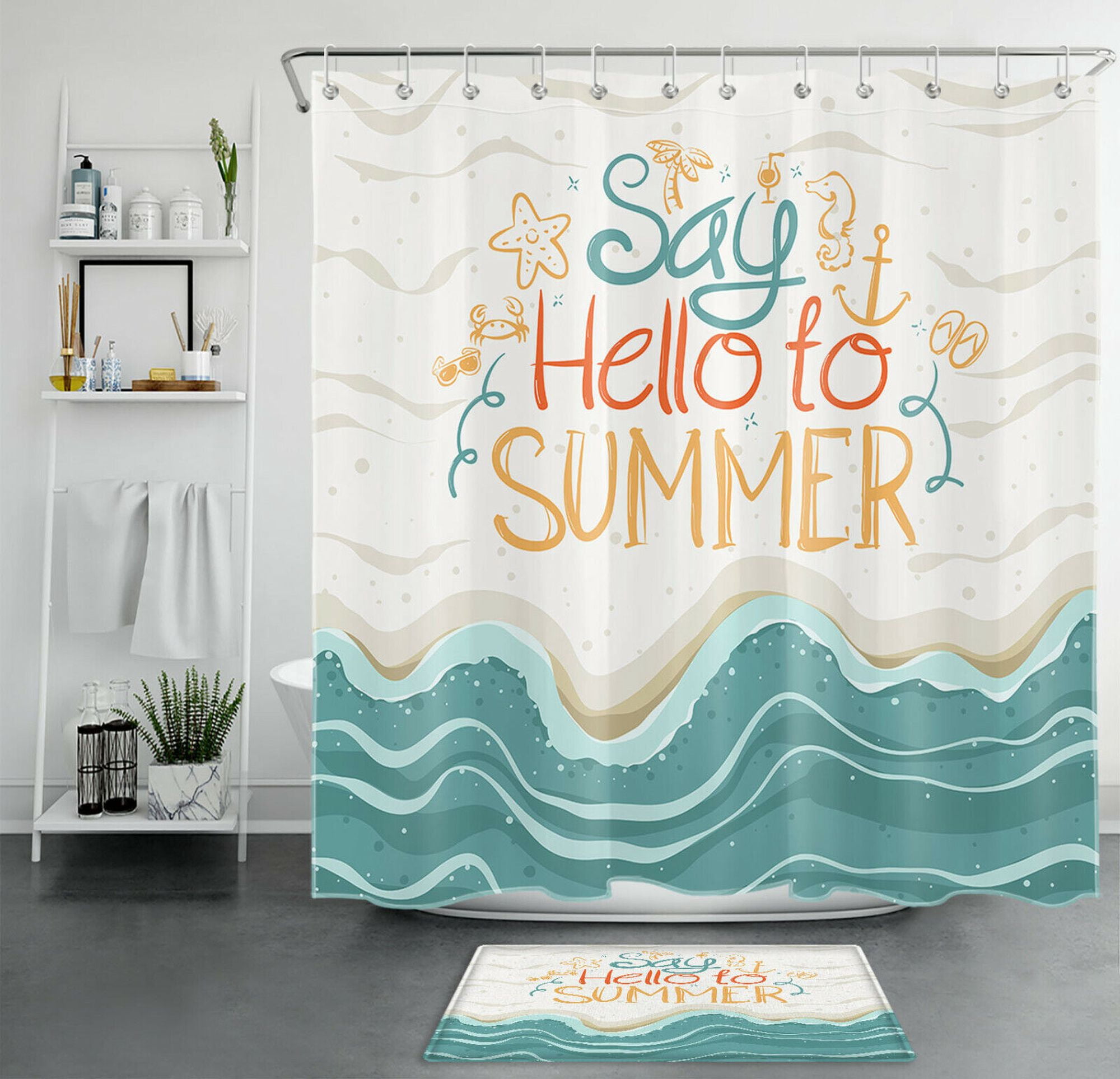 Funny Cartoon Beach Shower Curtain for Summer - Ocean-Themed Bathroom ...