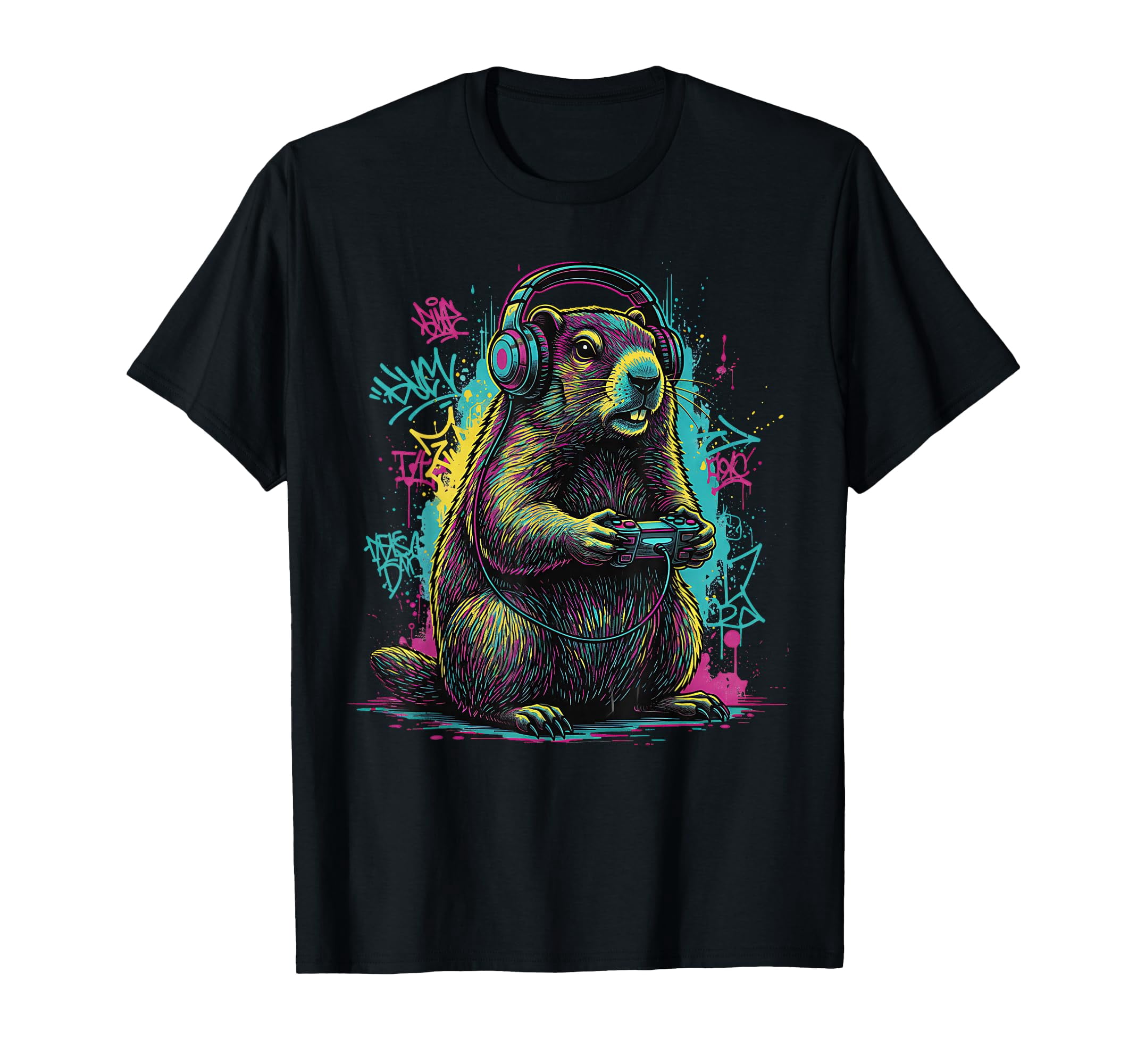 Funny Cartoon Beaver Gaming T-Shirt for Groundhog Day Celebration ...