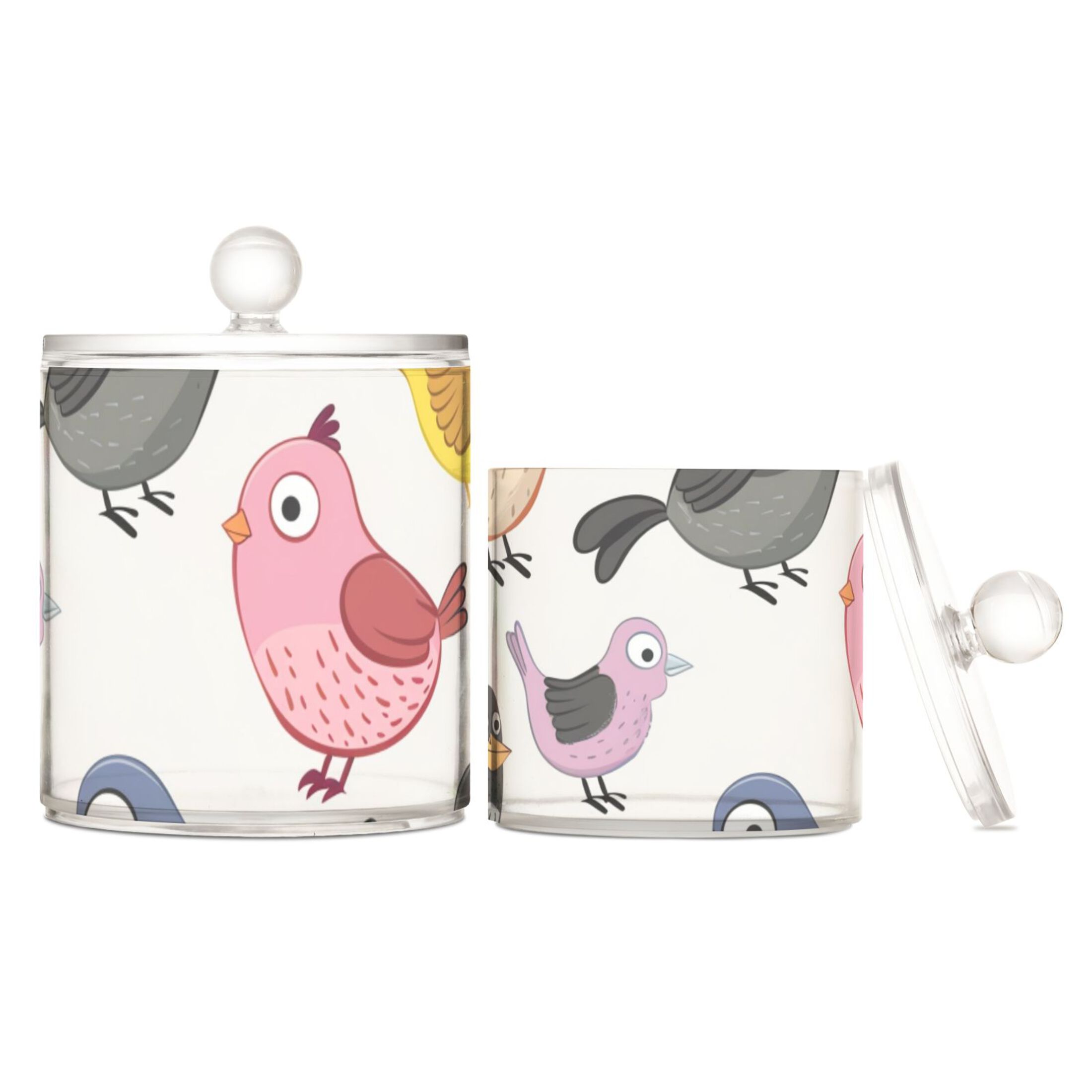 Funny Cartoon Birds Translucent Plastic Cans Storage Canisters with Lid ...