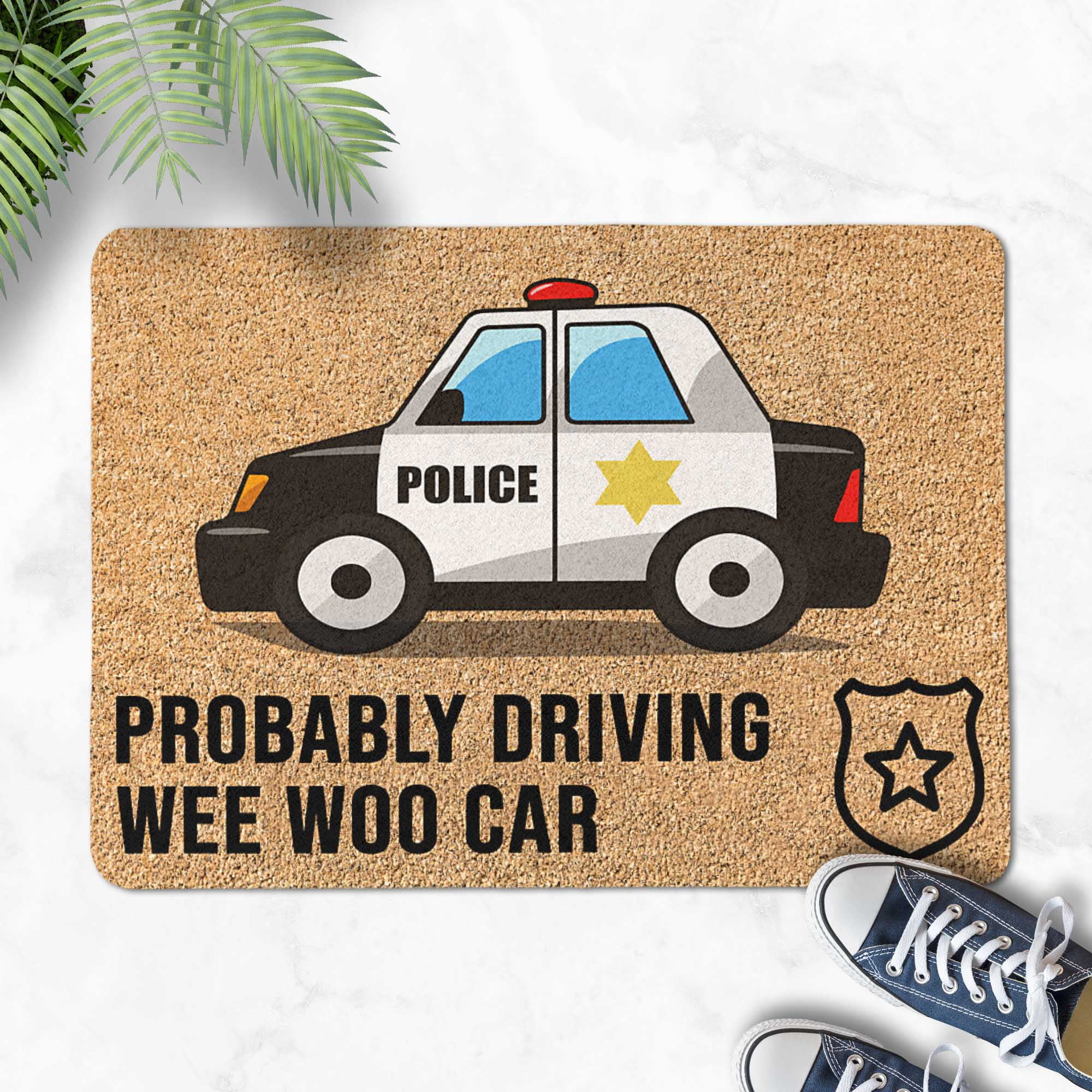 Funny Cartoon Car Doormat, Probably Driving Wee Woo Car Welcome Mat ...