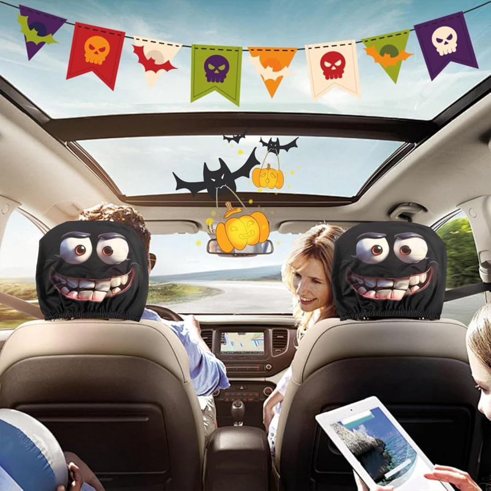 Funny Cartoon Car Headrest Covers, Covers Car Seat Head Rest Protector ...