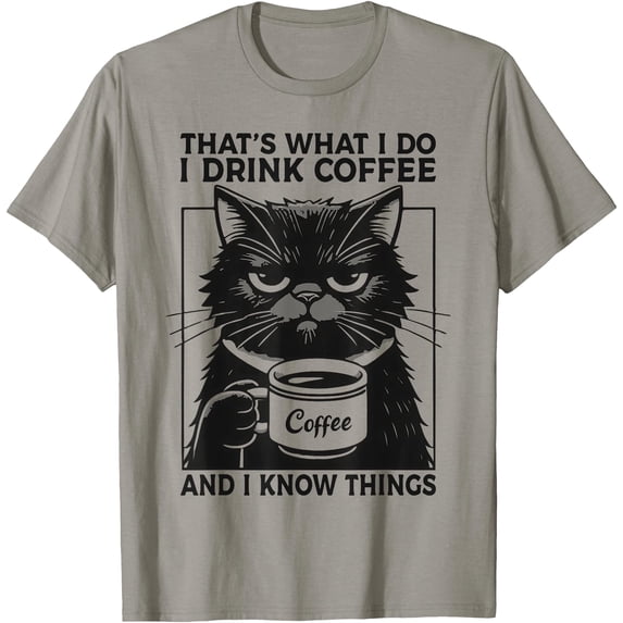 Funny Cartoon Cat Coffee Lover T-Shirt for Cat Enthusiasts and Coffee ...