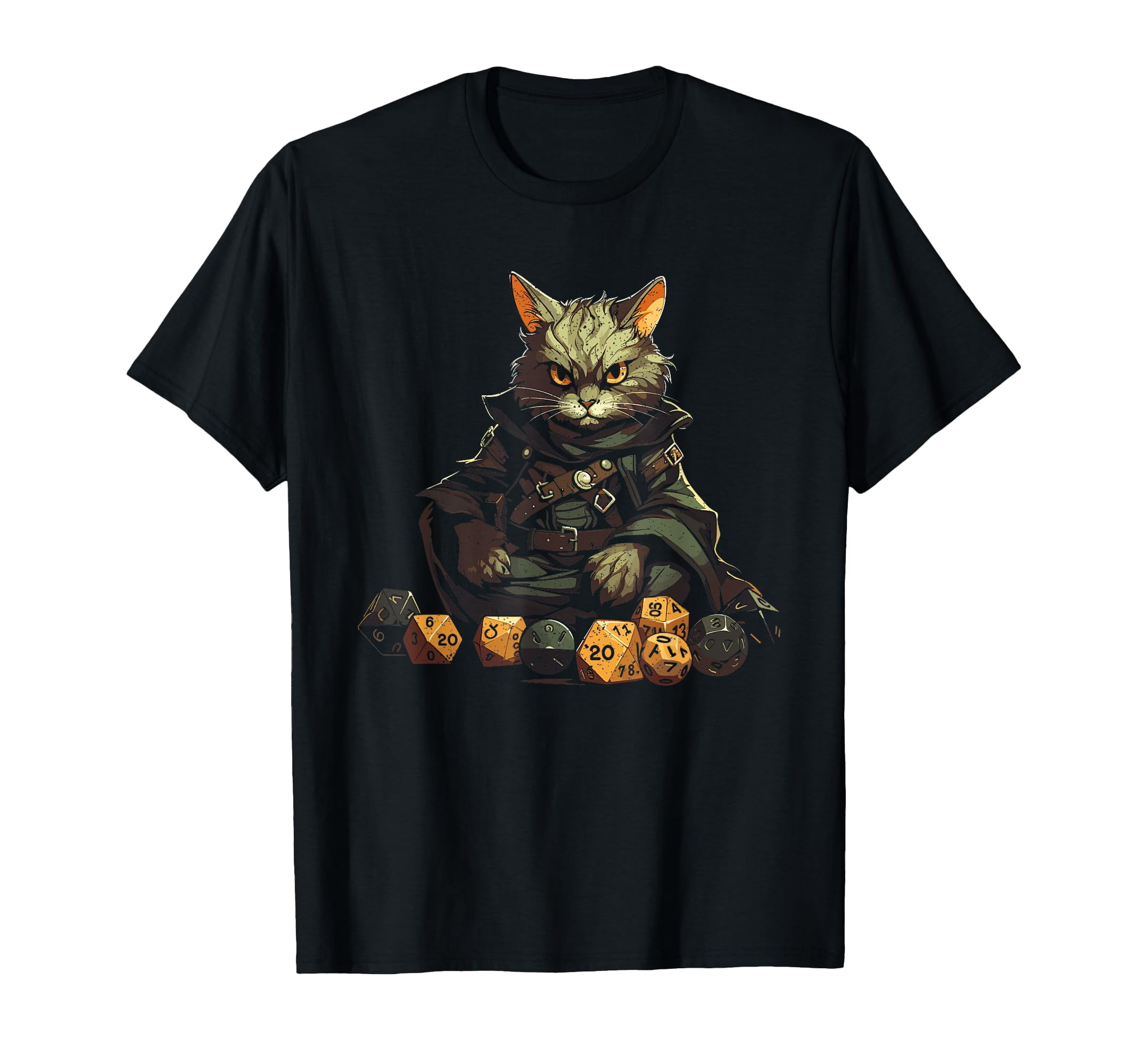 Funny Cartoon Cat D20 Dice RPG Gaming T-Shirt for Role Playing Game ...