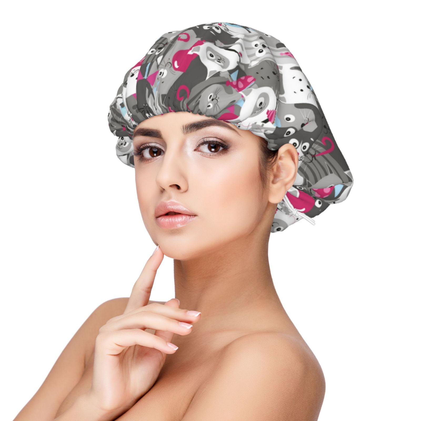 Funny Cartoon Cat Gray Silk Bonnet for Sleeping Women/Men, Adjustable ...