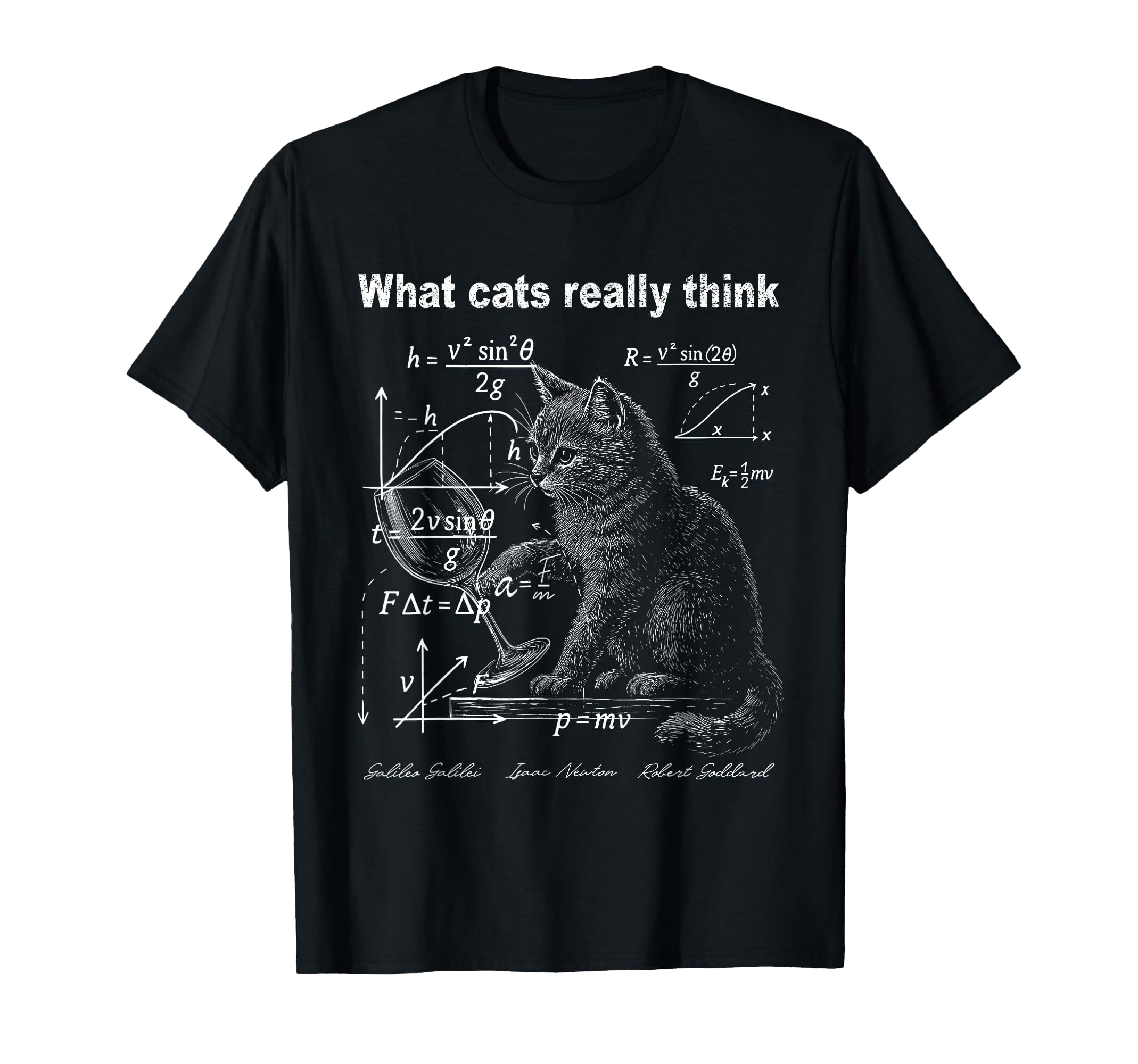 Funny Cartoon Cat Physics Humor Graphic T-Shirt for Cat Lovers ...