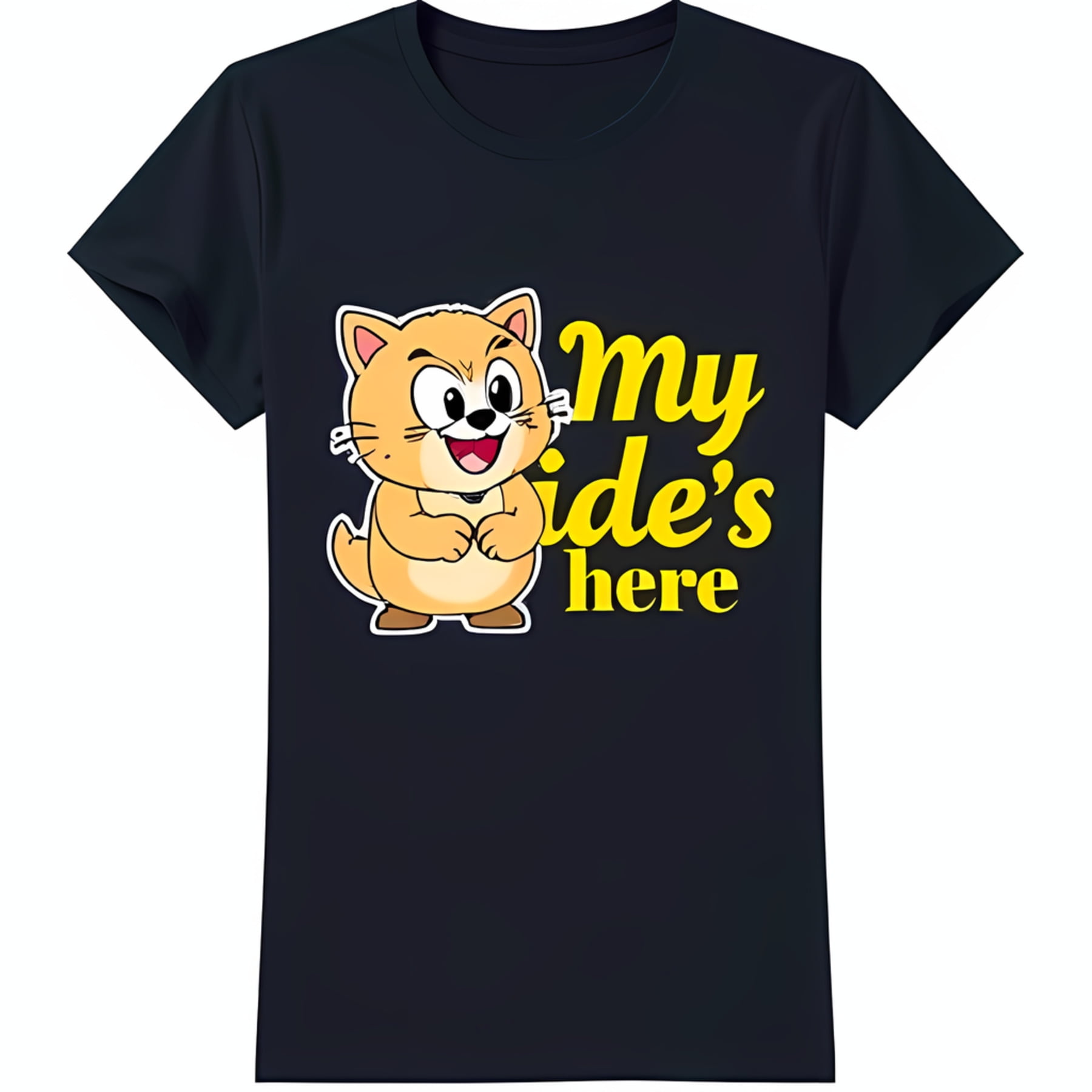 Funny Cartoon Cat T-Shirt Blue with Smiling Brown Cat & 'My Side's Here ...