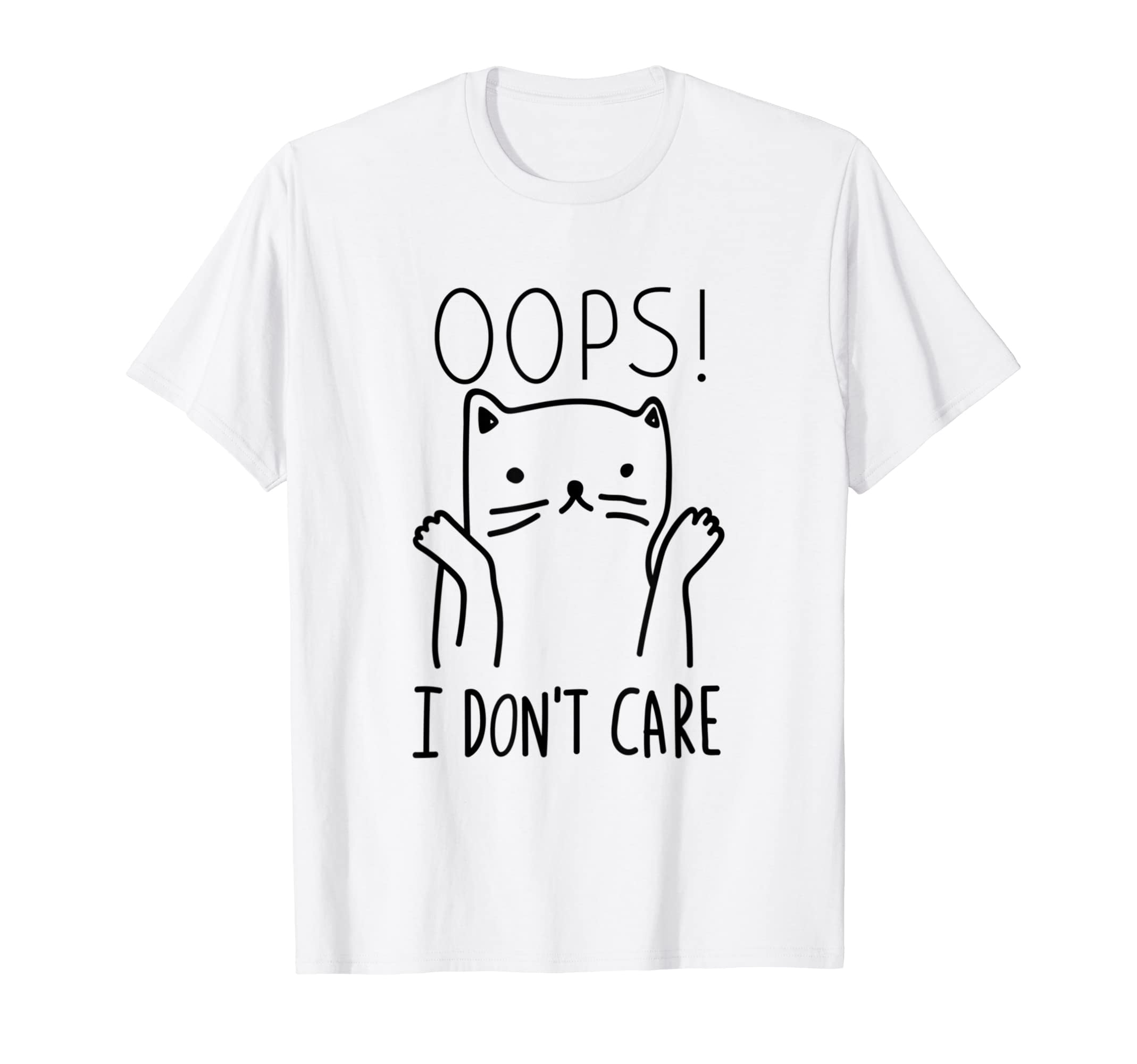 Funny Cartoon Cat T-Shirt for Pet Lovers - Oops I Don't Care Design ...