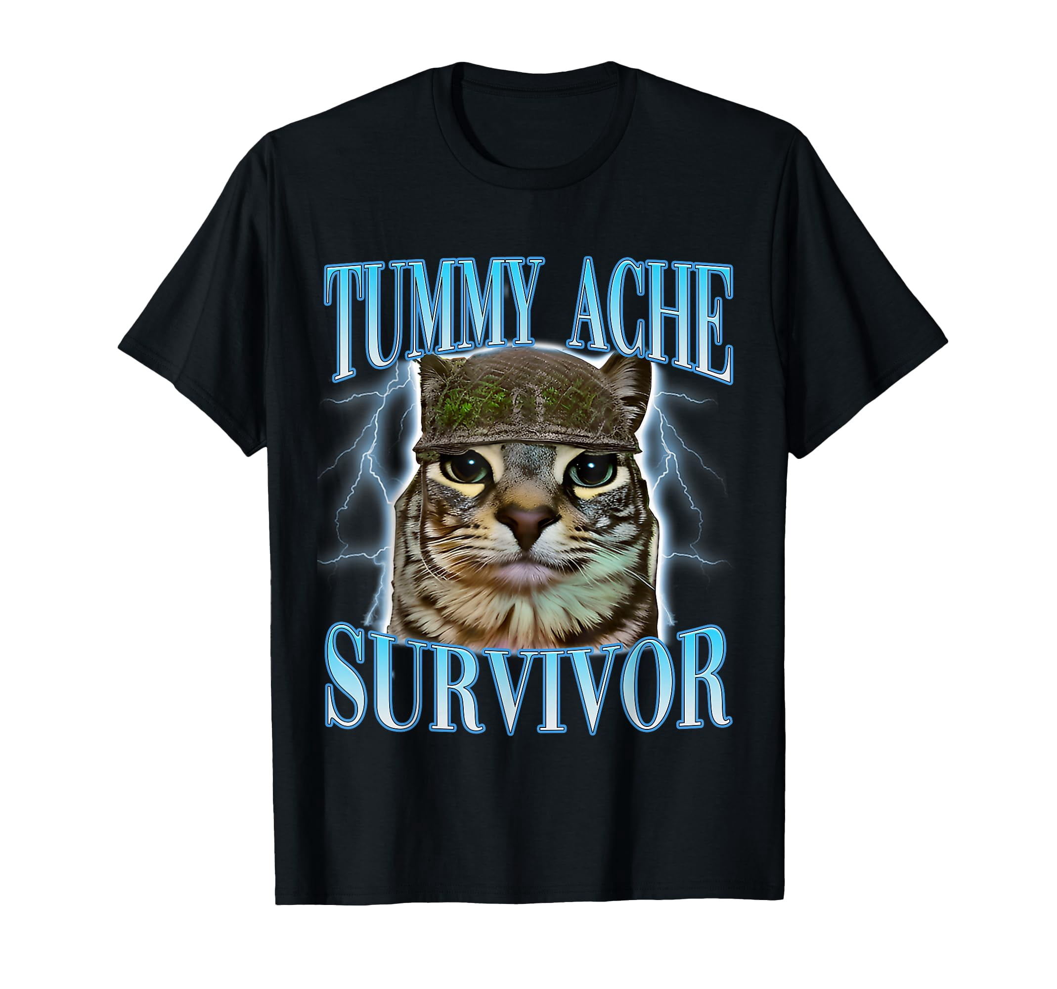 Funny Cartoon Cat T-Shirt for Tummy Ache Survivors - Humorous Meme ...