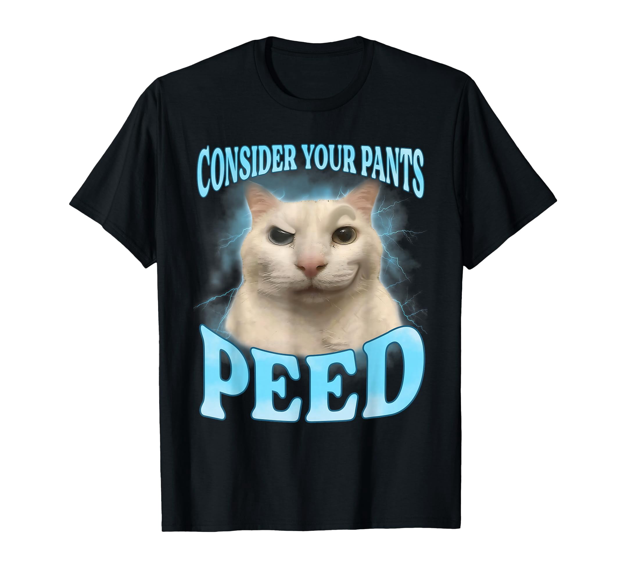 Funny Cartoon Cat T-Shirt with Lightning Effect for Humorous Meme ...