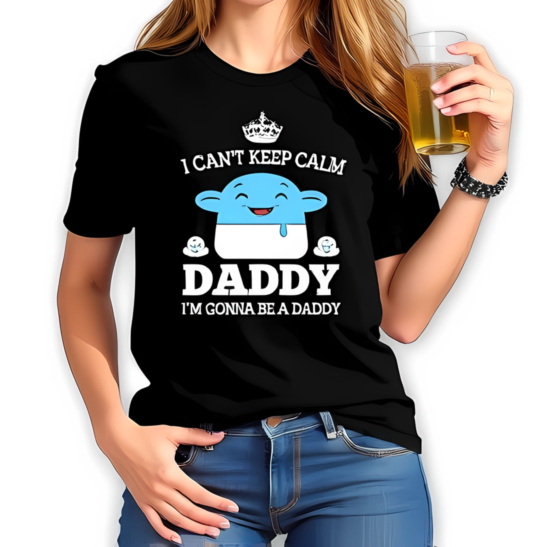 Funny Cartoon Character T-Shirt - Light Blue Creature with Crown " I ...