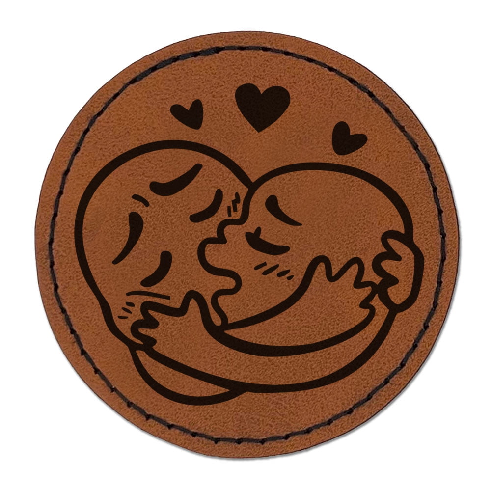 Funny Cartoon Characters Kissing Smooching Heart Round Iron-On Engraved ...